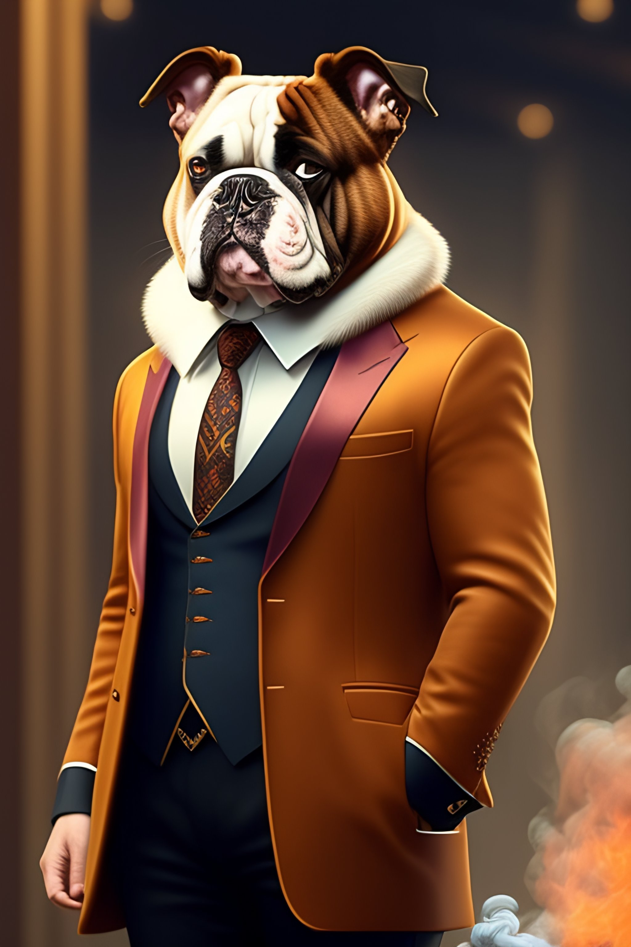 Lexica - Anthro furry humanoid bulldog smoking a cigar, three piece ...