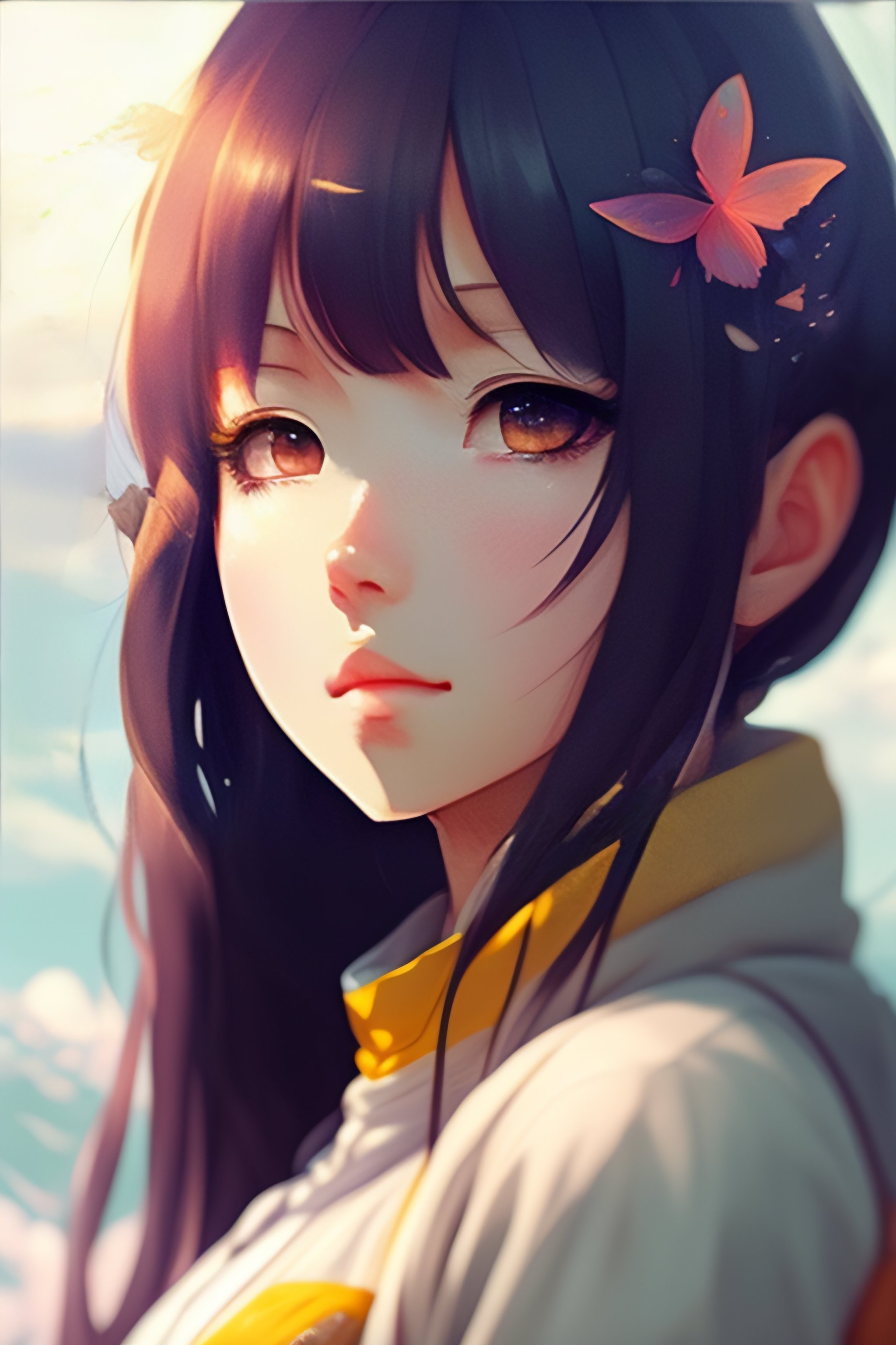 Lexica - Portrait of cute girl, cloudy sky background lush landscape ...