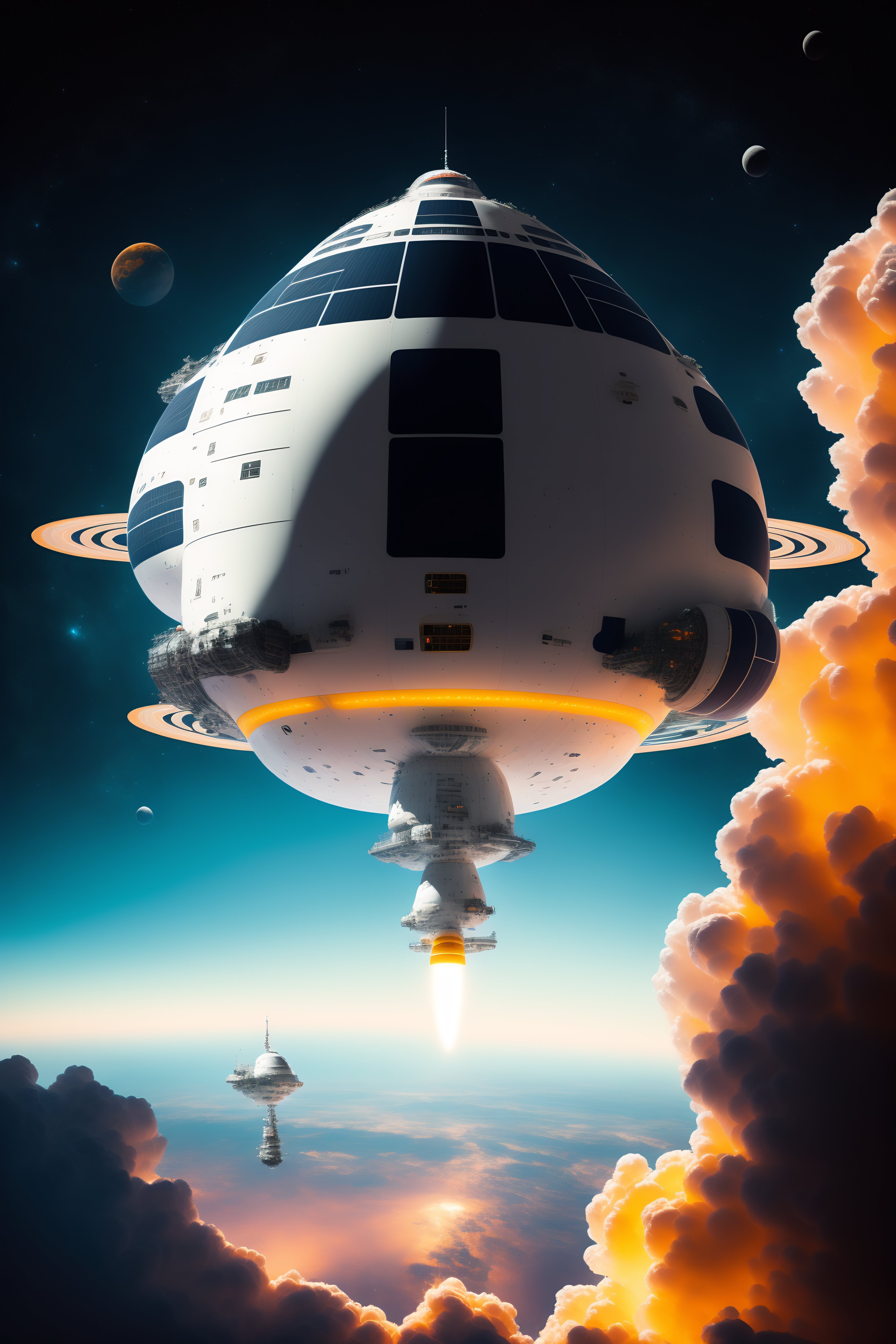 Lexica - Space station in orbit, rocketship landing