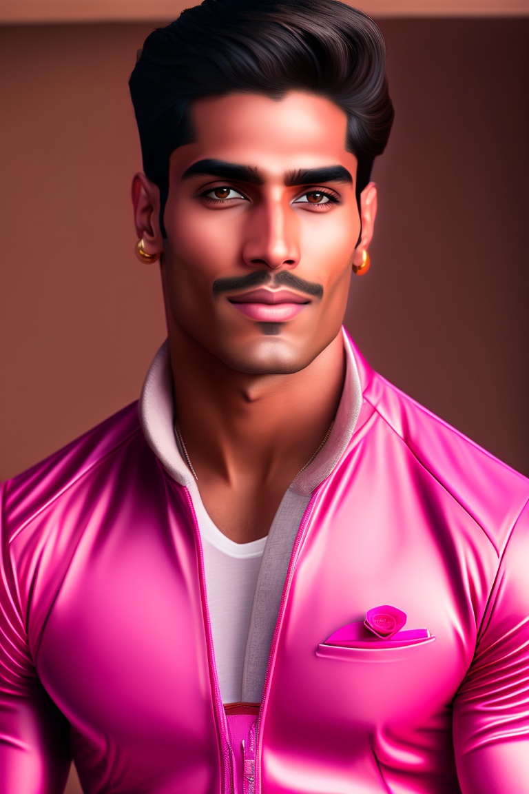 Lexica - A handsome Indian men, in a charming mood, pink colour tone ...