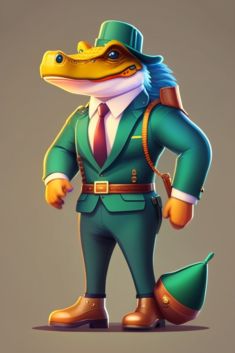Lexica - Alligator 2d character illustration, wear suit, retro ...