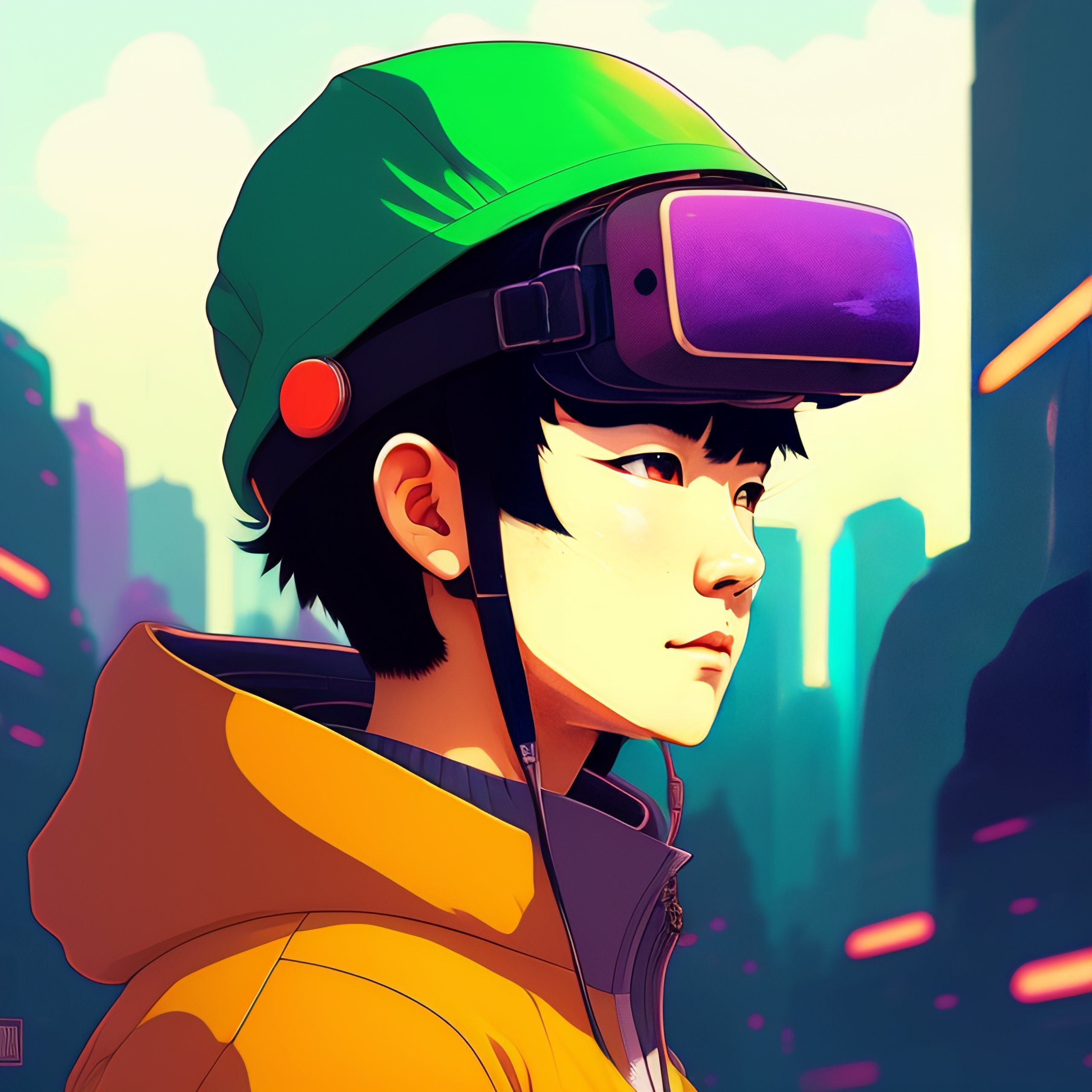 Lexica - Guy with a vr headset, style of laurie greasley, studio ghibli ...