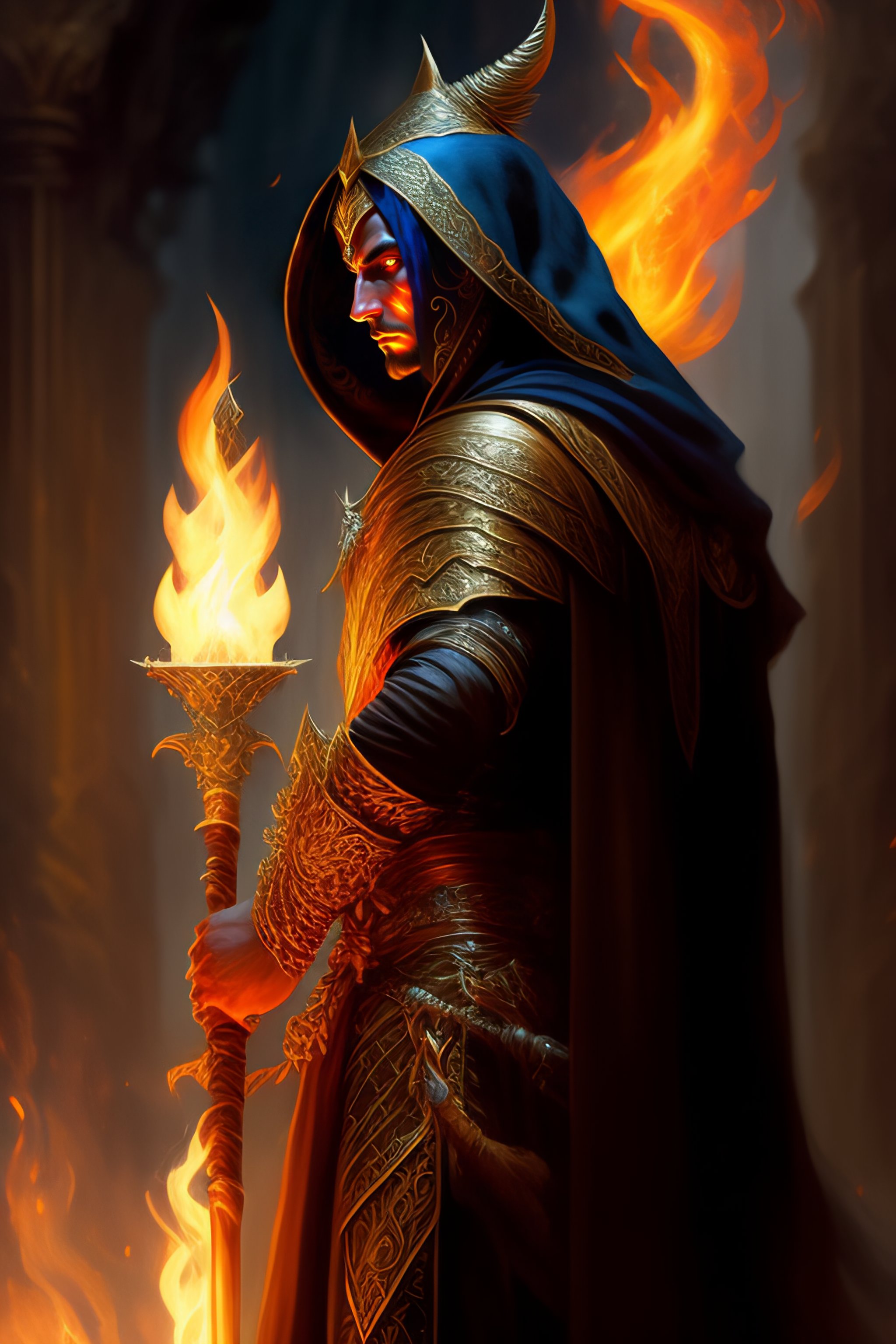 Lexica - Scene of a back view of a dark elf mage wearing a hooded tunic ...