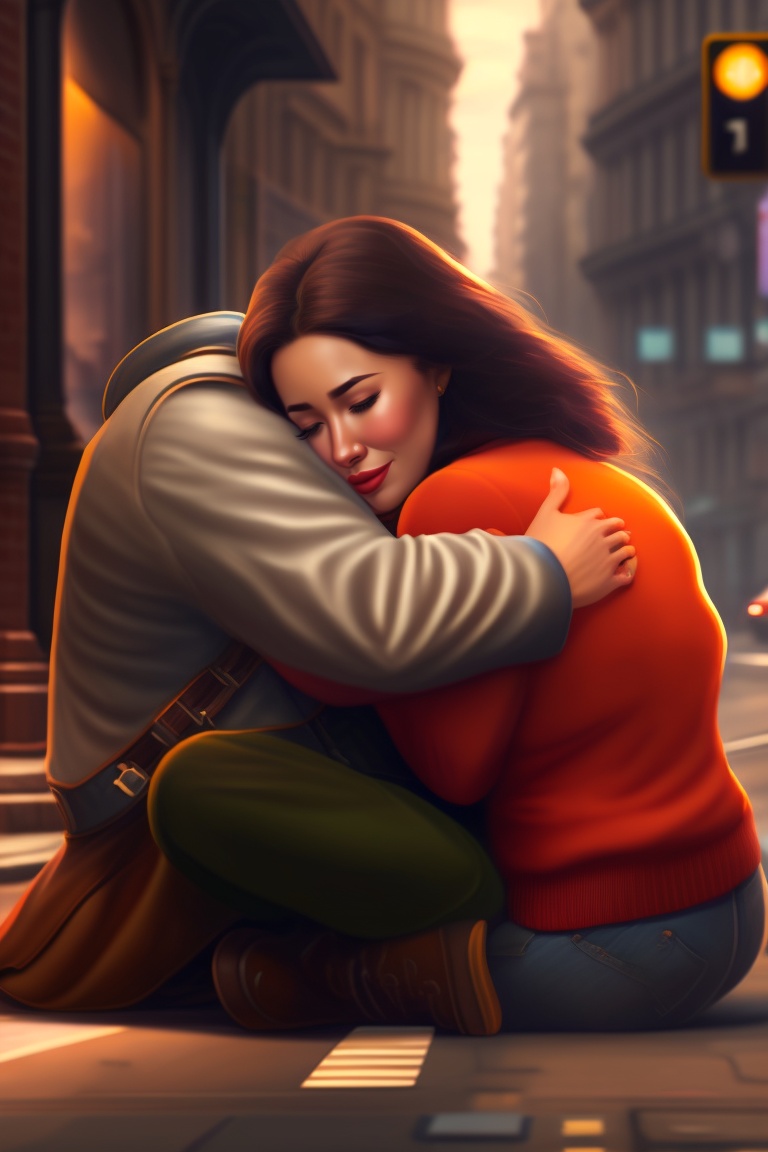 Lexica - Man rescuing woman in the middle of the street. The woman is ...