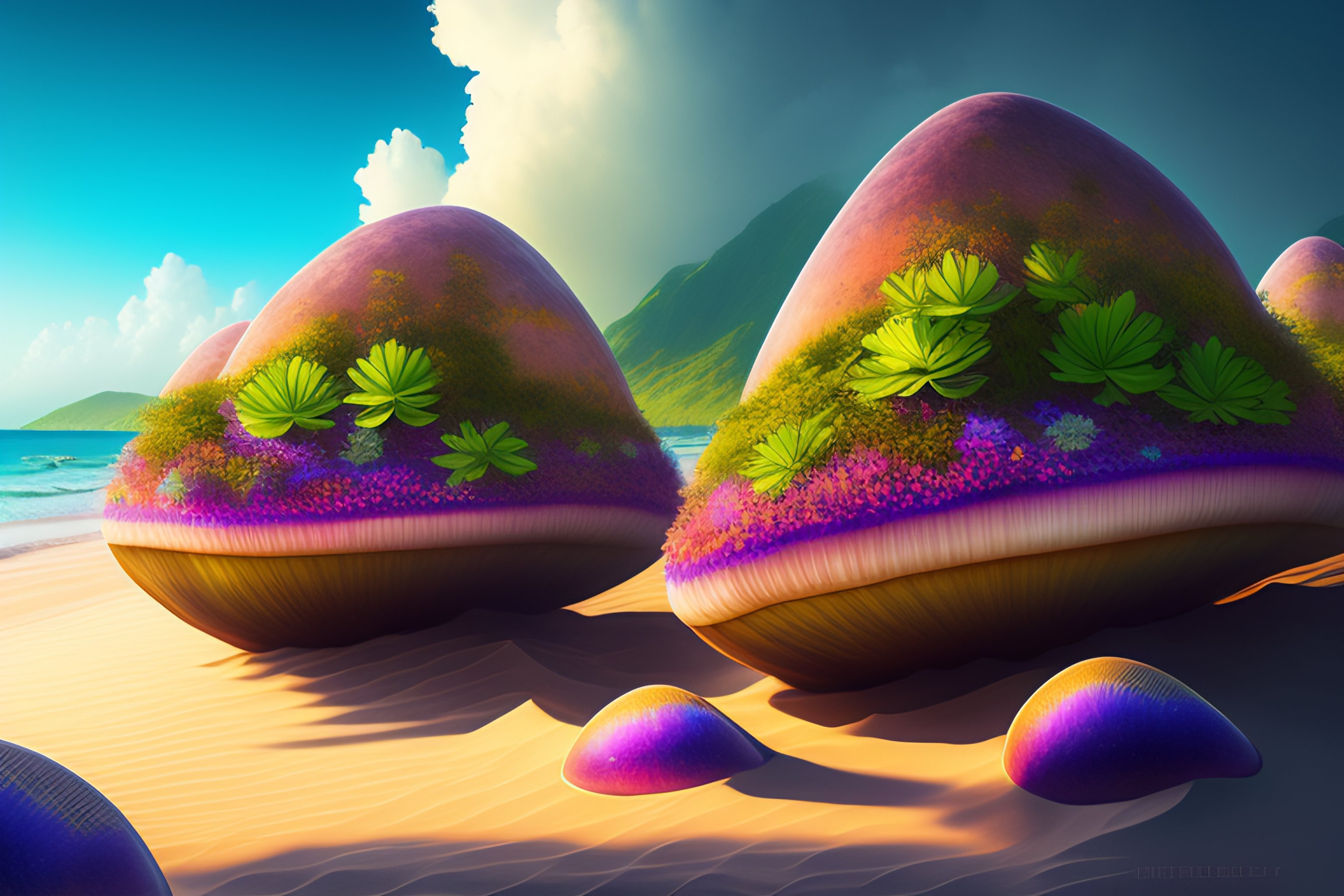 Lexica - Giant shells clams monsters on tropical beach sand with ...