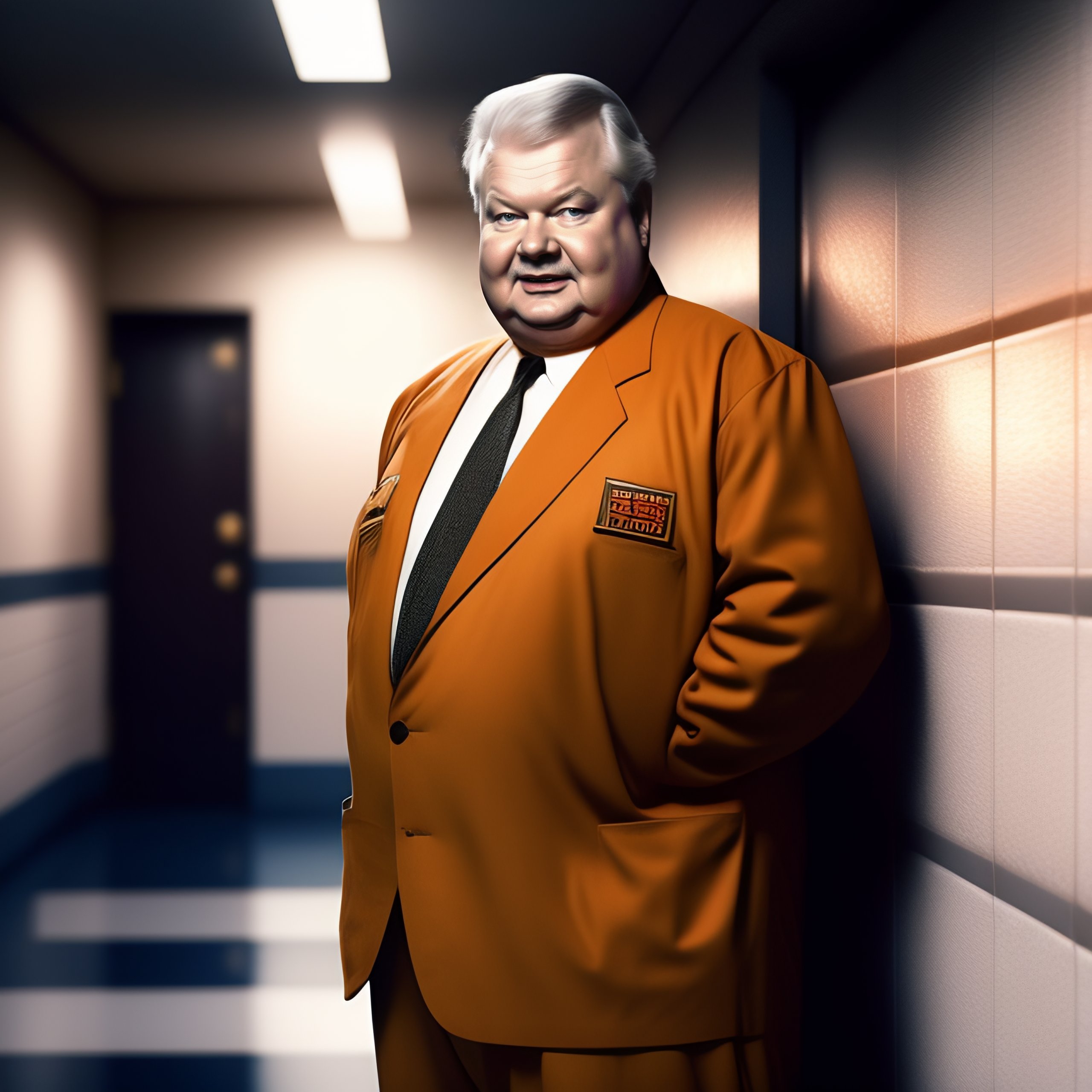 Lexica - Full body shot of benny hill as an inmate prisoner in jail, 2022