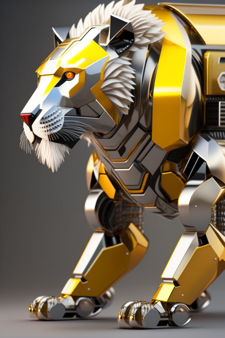 Lexica - A robot lion built with aluminium, steel and titanium, sliver ...