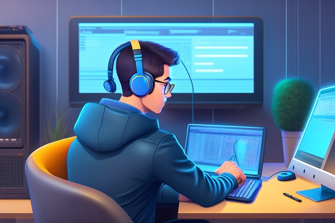 Lexica - Young man, programmer, nerd, listening to music with ...