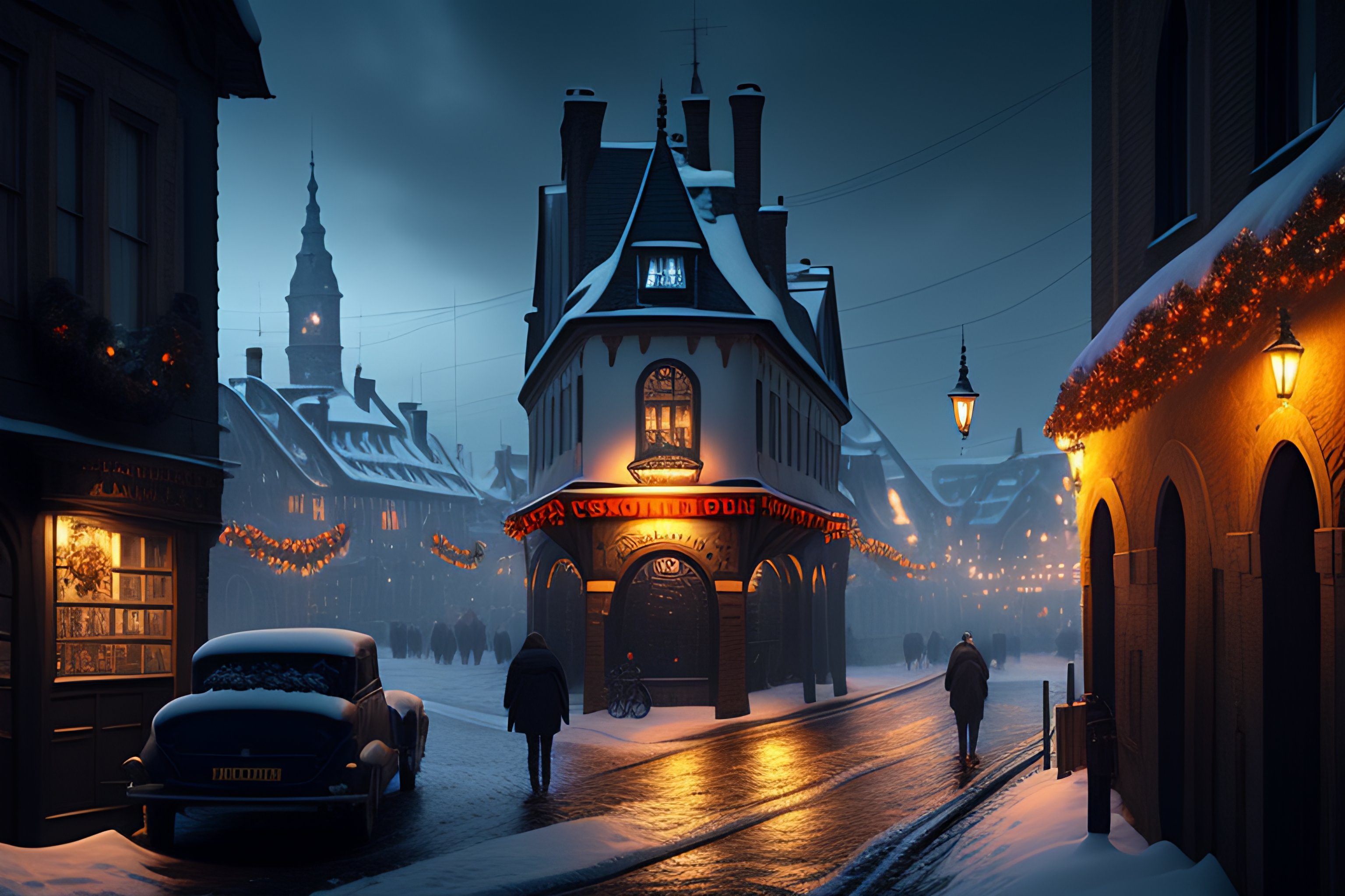 Lexica - An ultra detailed matte desaturated painting of thetown of ...