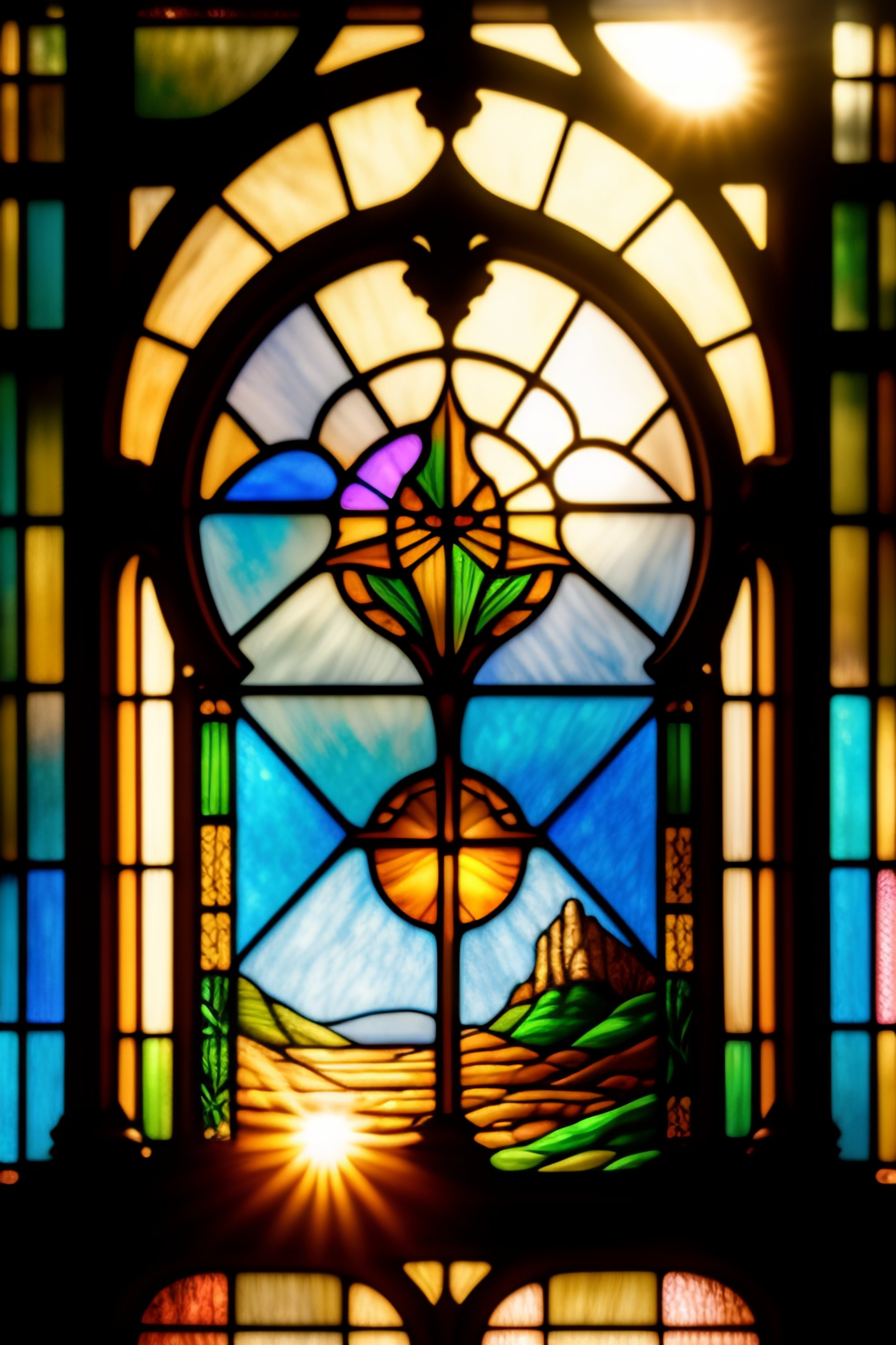 Lexica - Hyper realistic photograph of an art nouveau stained glass ...