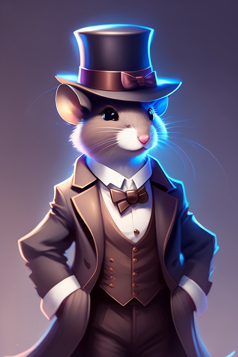 Lexica - A mouse wearing a tuxedo and a top hat, character concept art