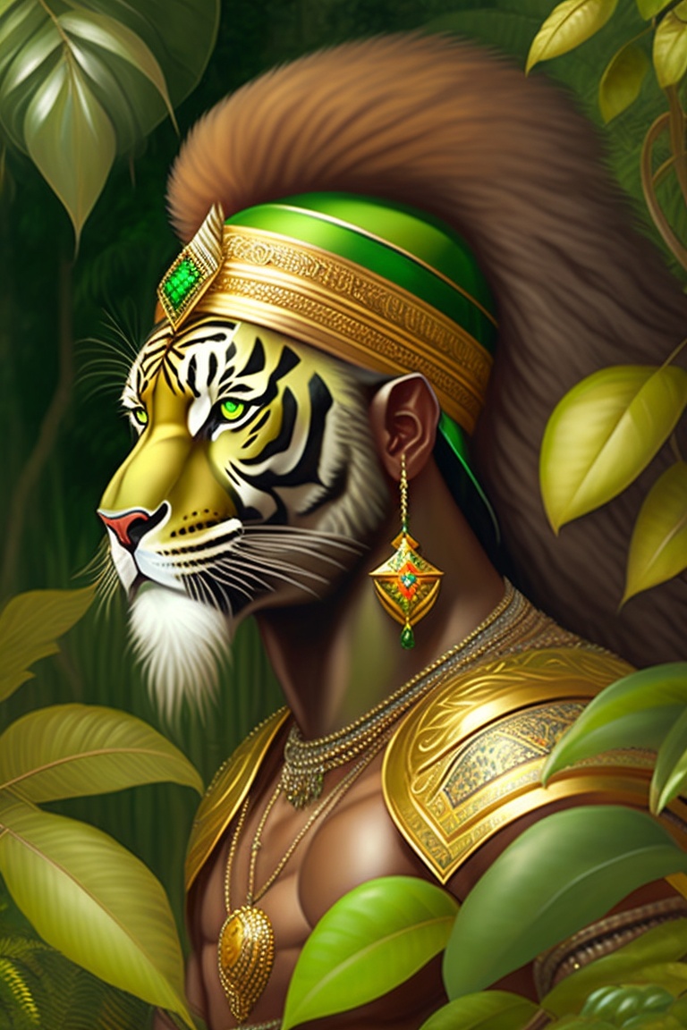 Lexica - Amazonian warrior, tall black man, with a green headdress of ...