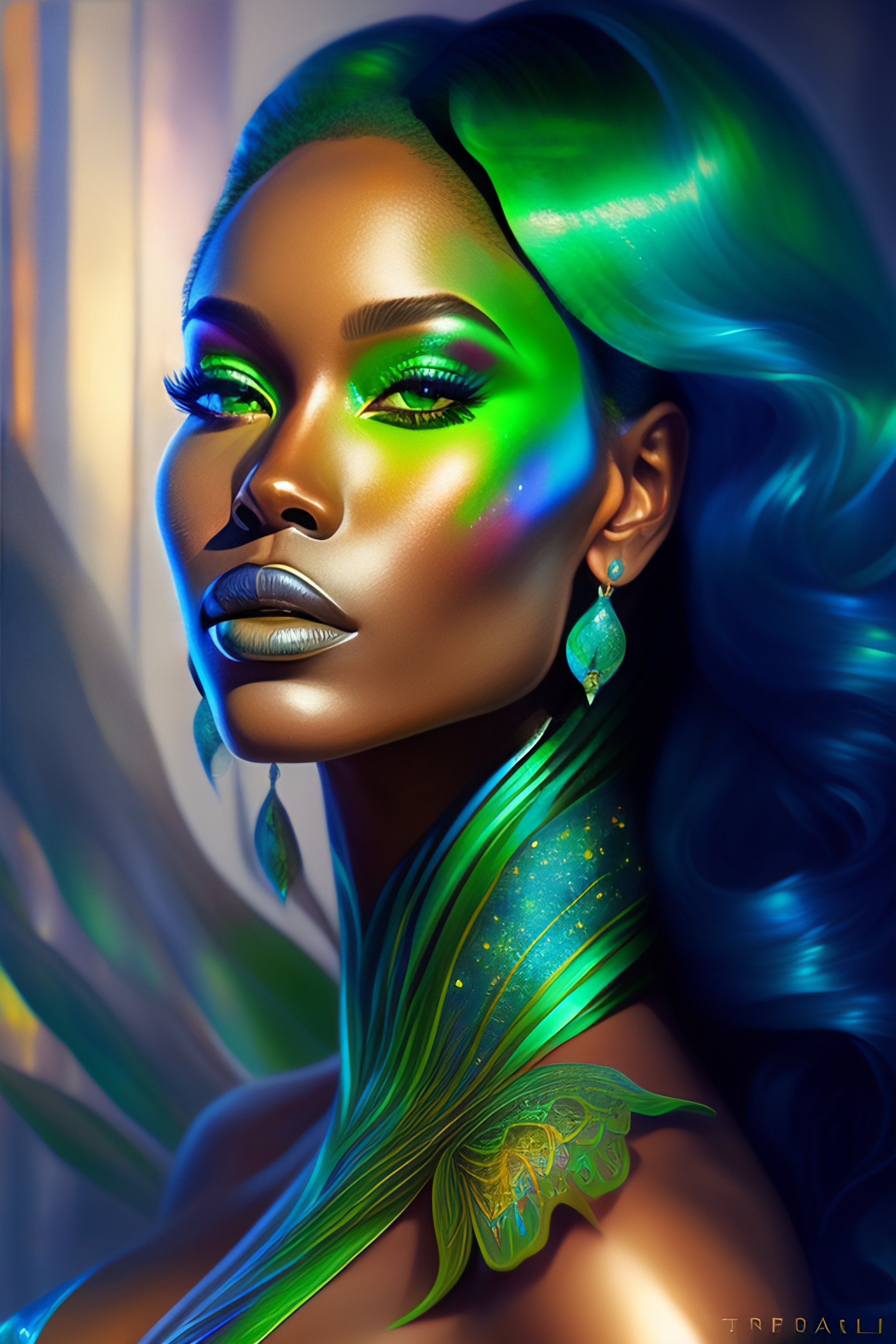 Lexica - Body portrait of beautiful fairy princess with bright green ...