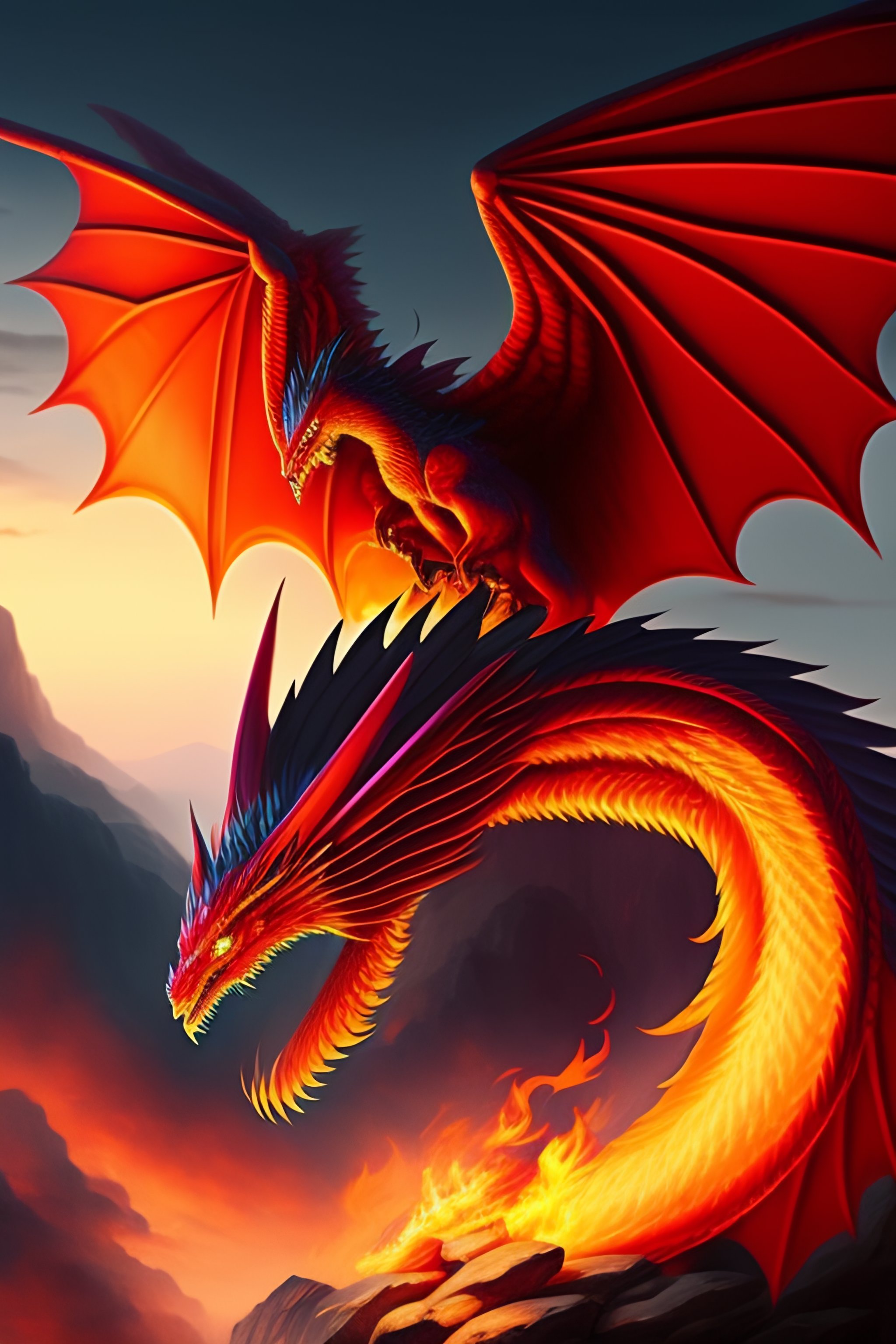 Lexica - A phoenix battling a red dragon