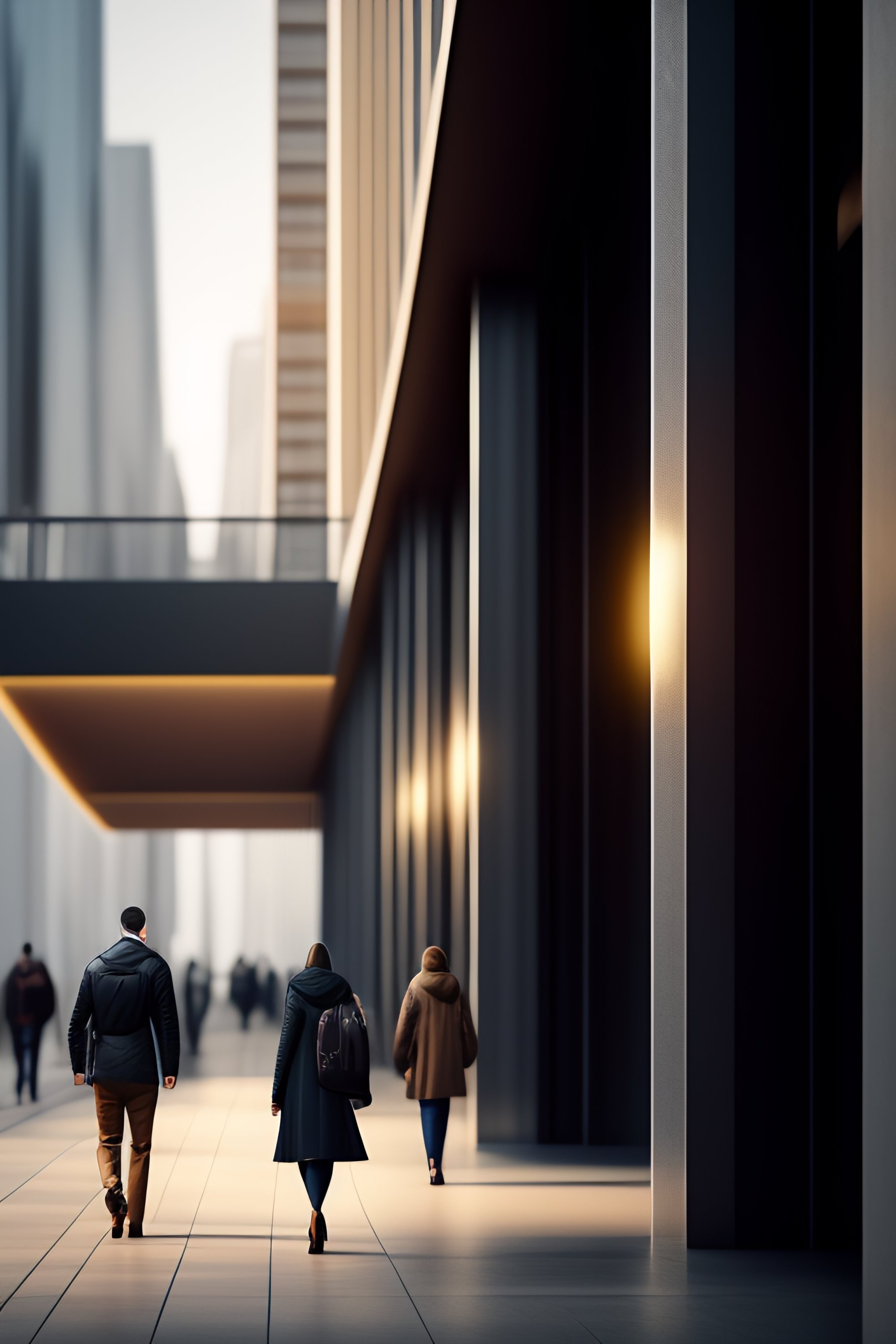 Lexica - People walking in front of a building v ray render