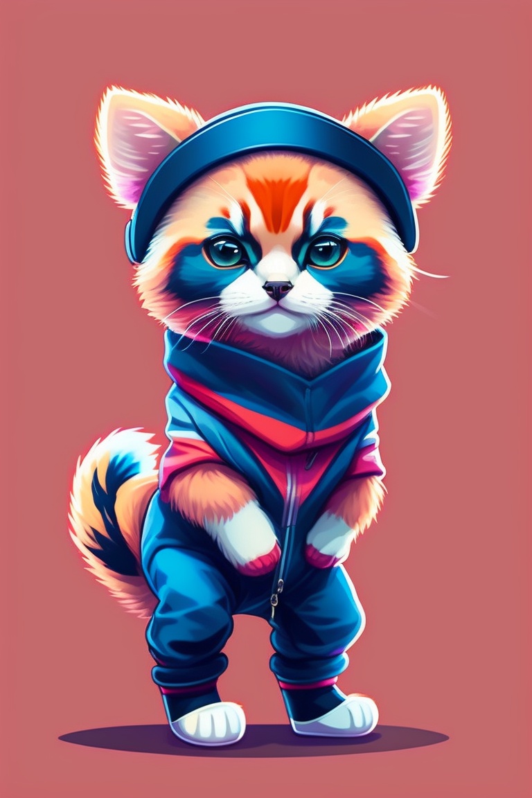 Lexica - Cute small humanoid cat red panda, , Street style casual ...