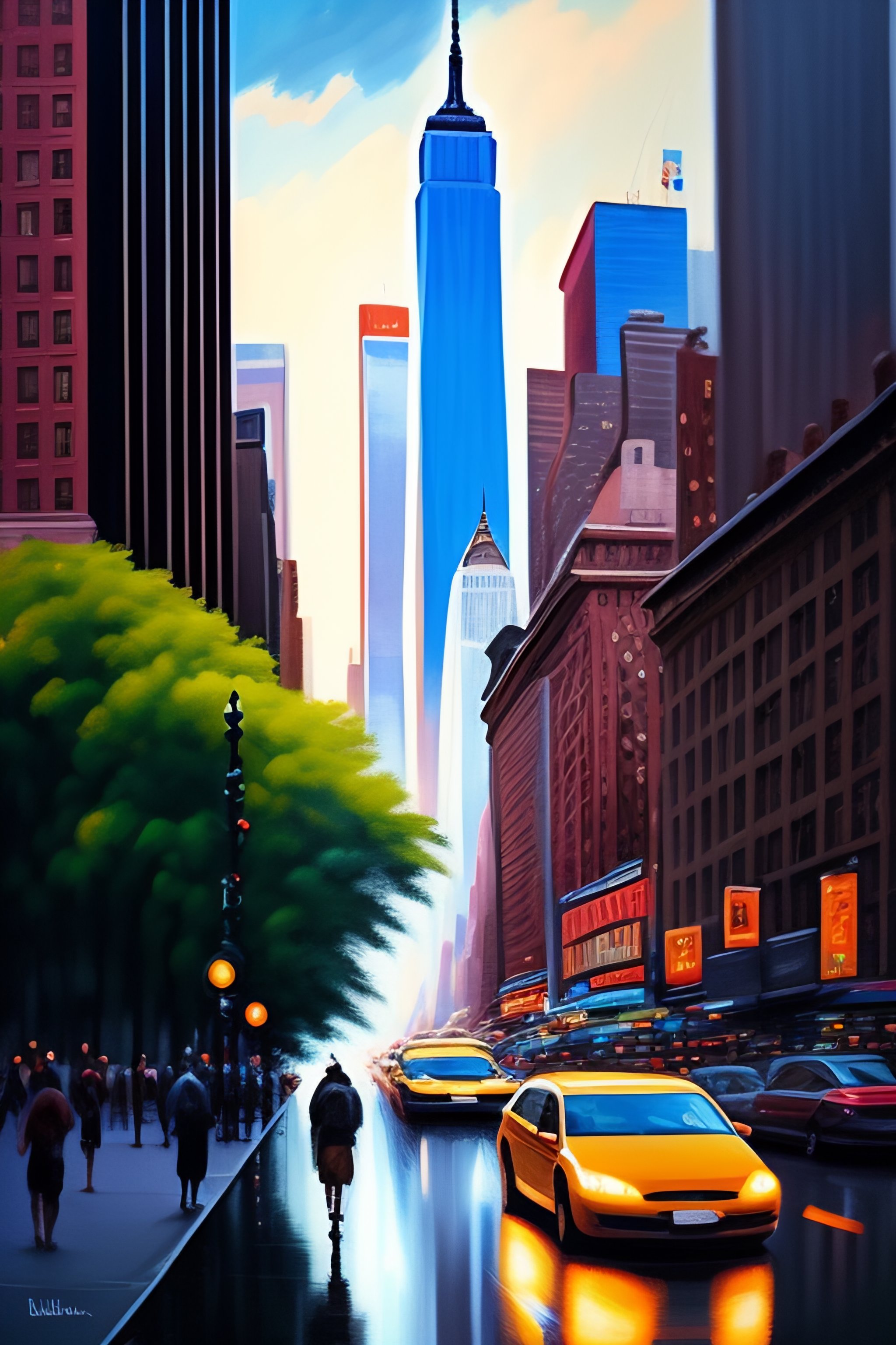 Lexica - New York art style overview summer rain