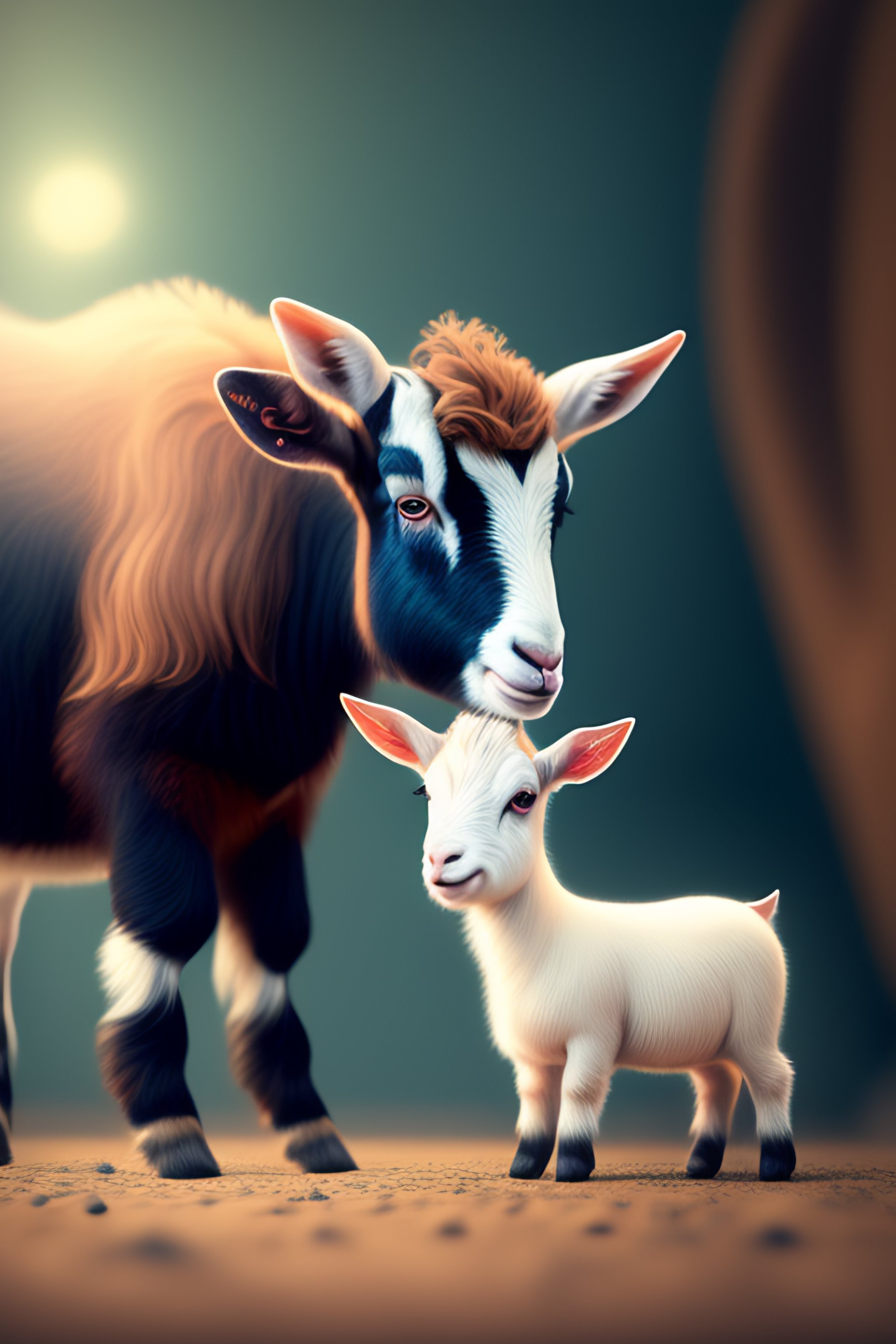 Lexica - A very cute tiny goat facing and very close is watching a ...