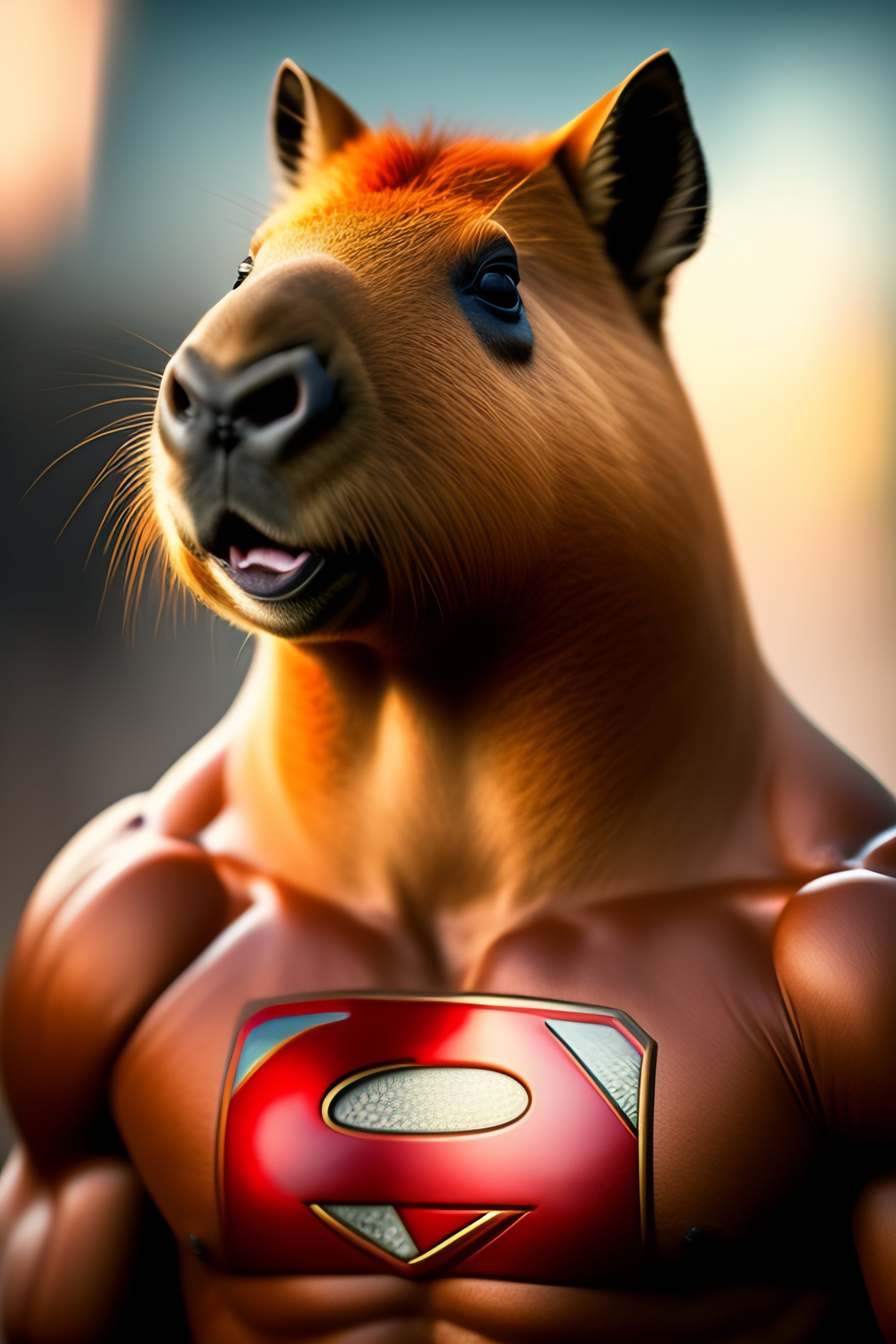 Lexica - Portrait of a capybara with muscles dressed as a superhero