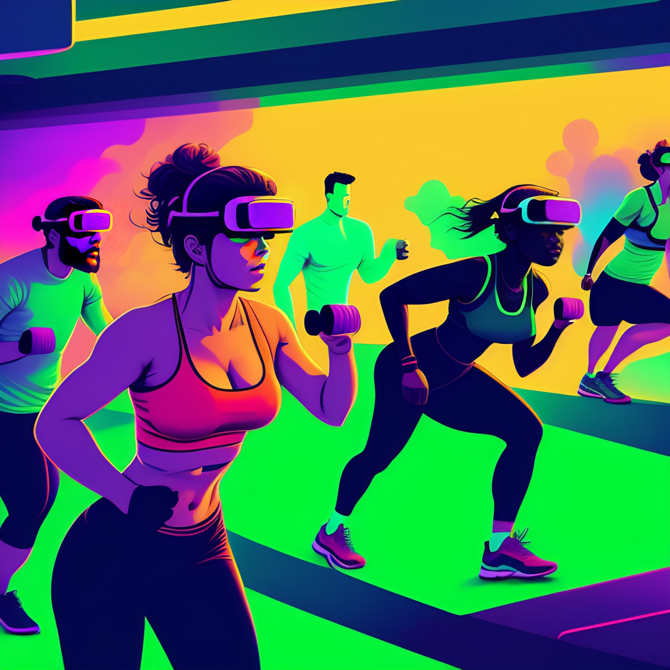 Lexica - Group of friends doing a workout with a vr headset, style of ...