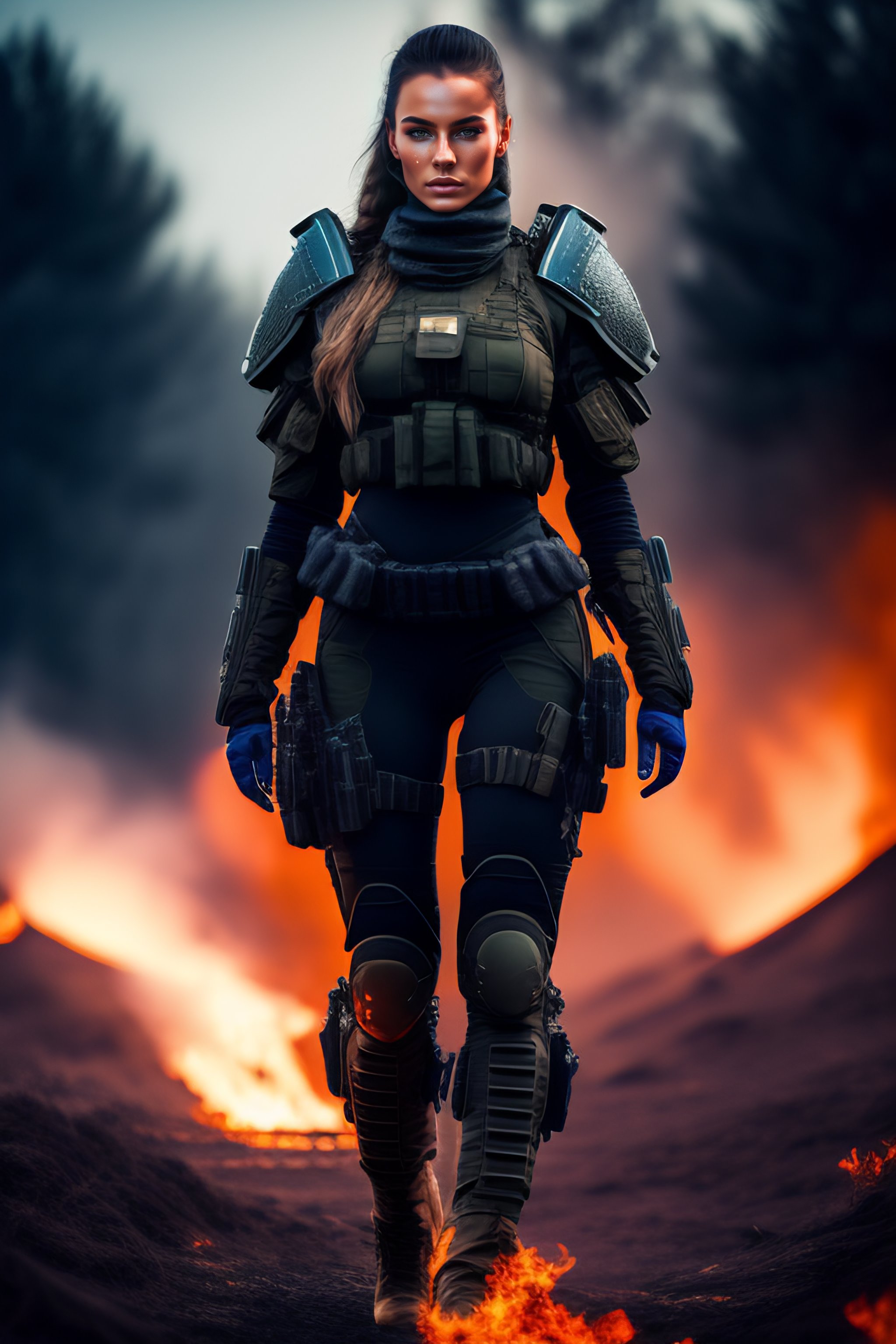 Lexica - A cyber beautiful Russian girl warrior in a burnt land ...