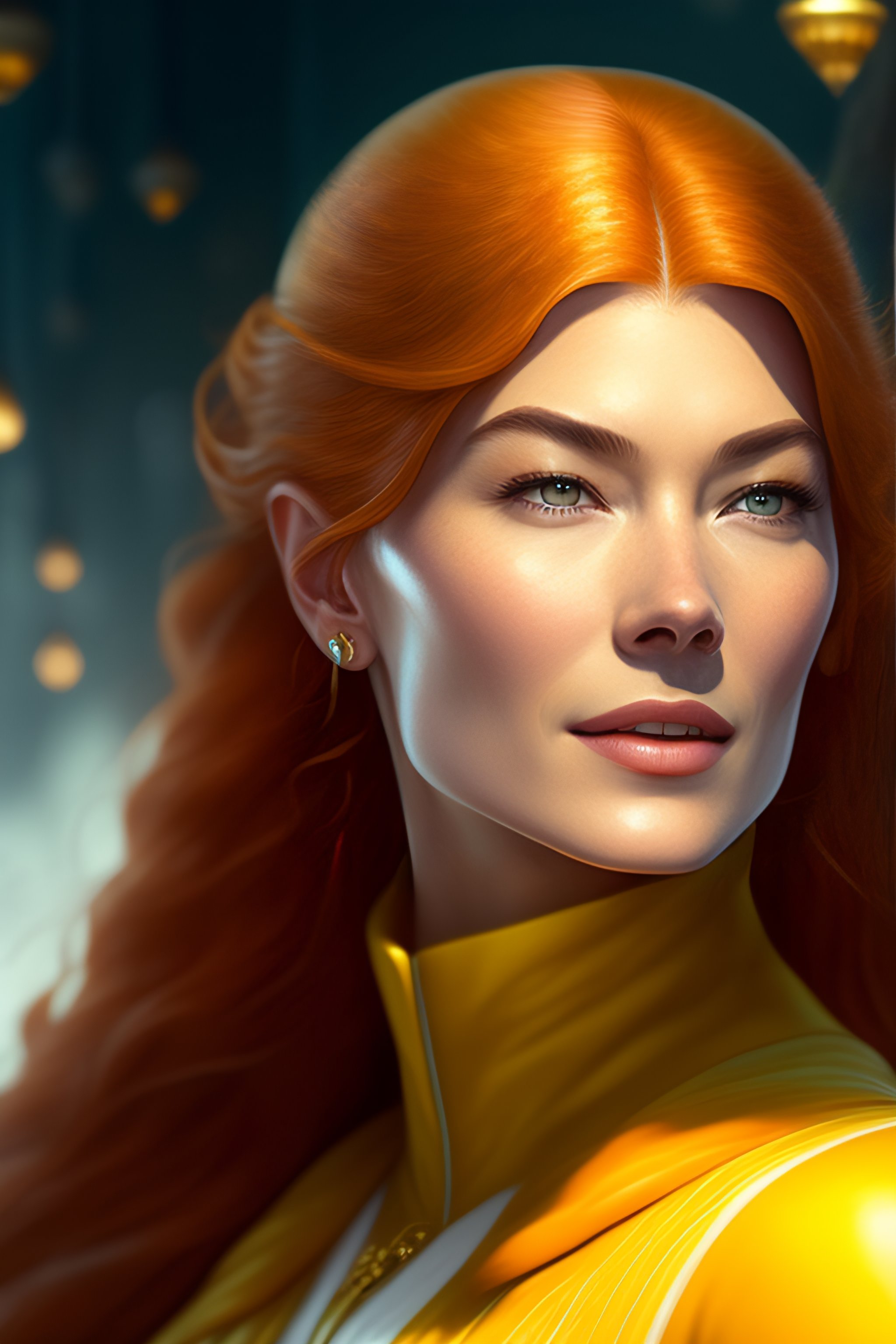 Lexica - Rosamund Pike is a ginger elf wearing a yellow tunic running ...