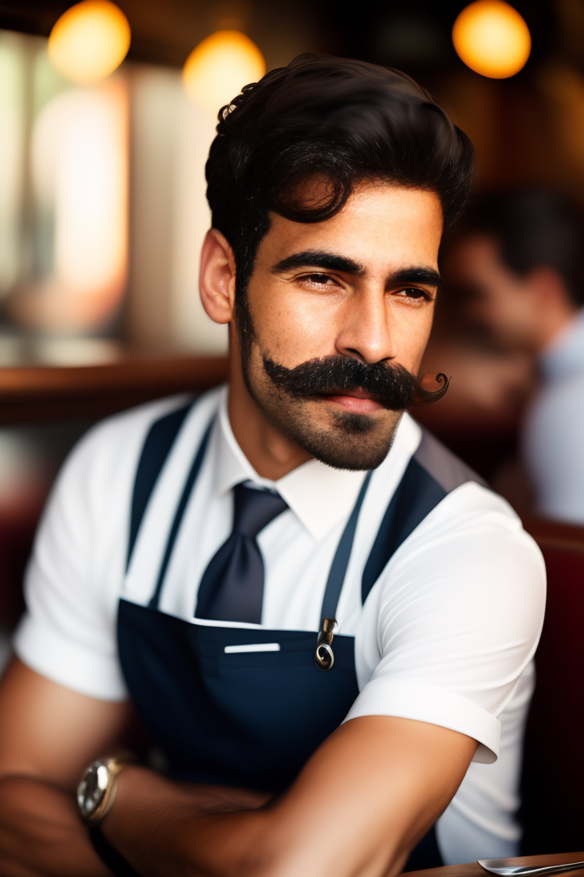 Lexica - Portrait of a disheveled male serving at a restaurant with a ...