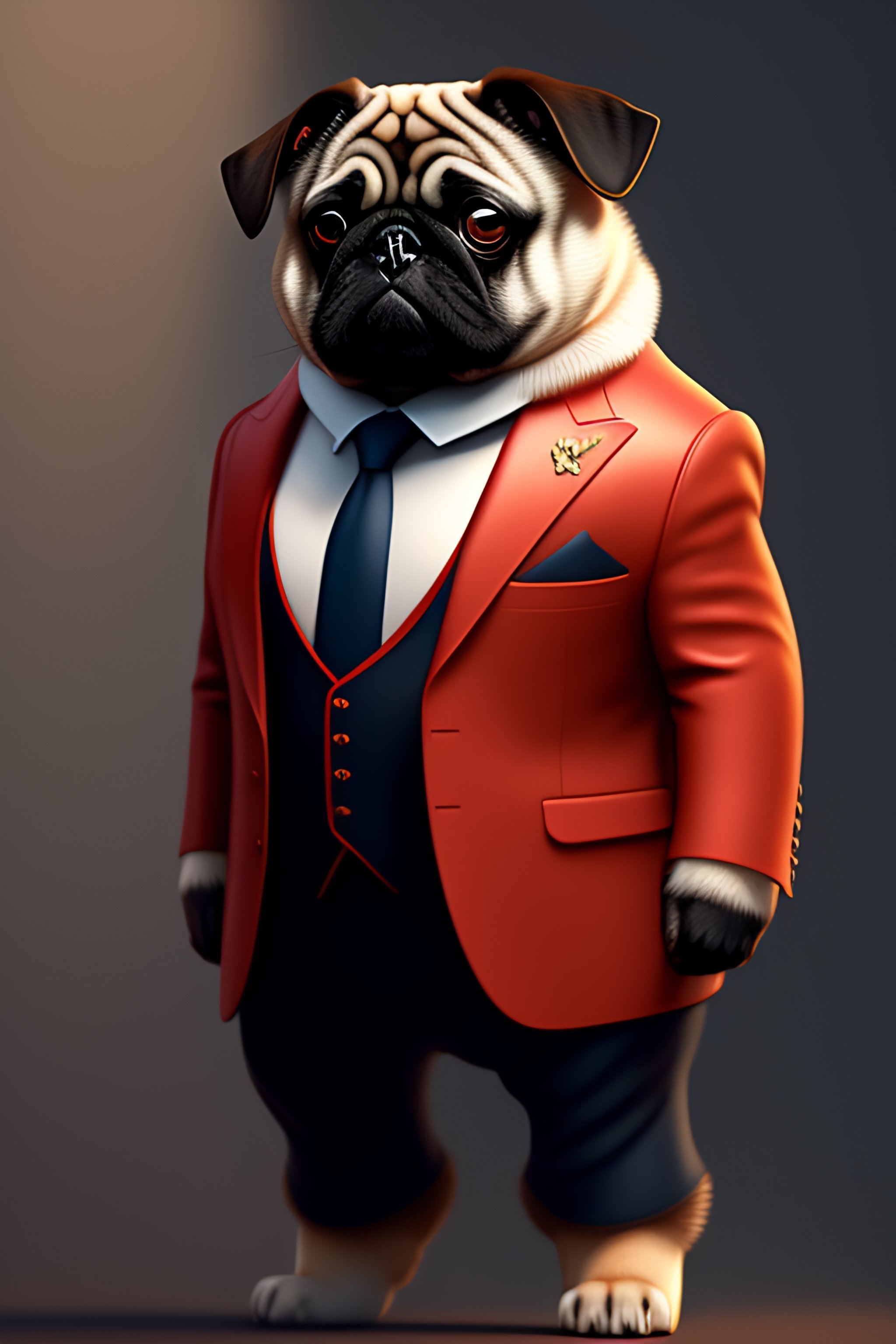 Lexica - Anthro furry humanoid pug, three piece suit, character concept ...