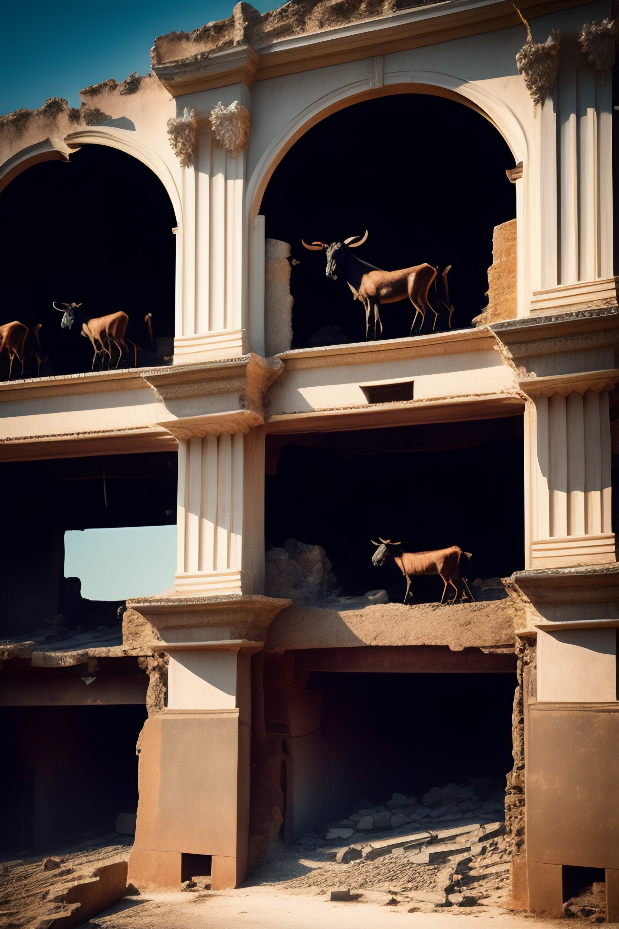 Lexica - Vintage very ancient photography of black goats jumping on an ...