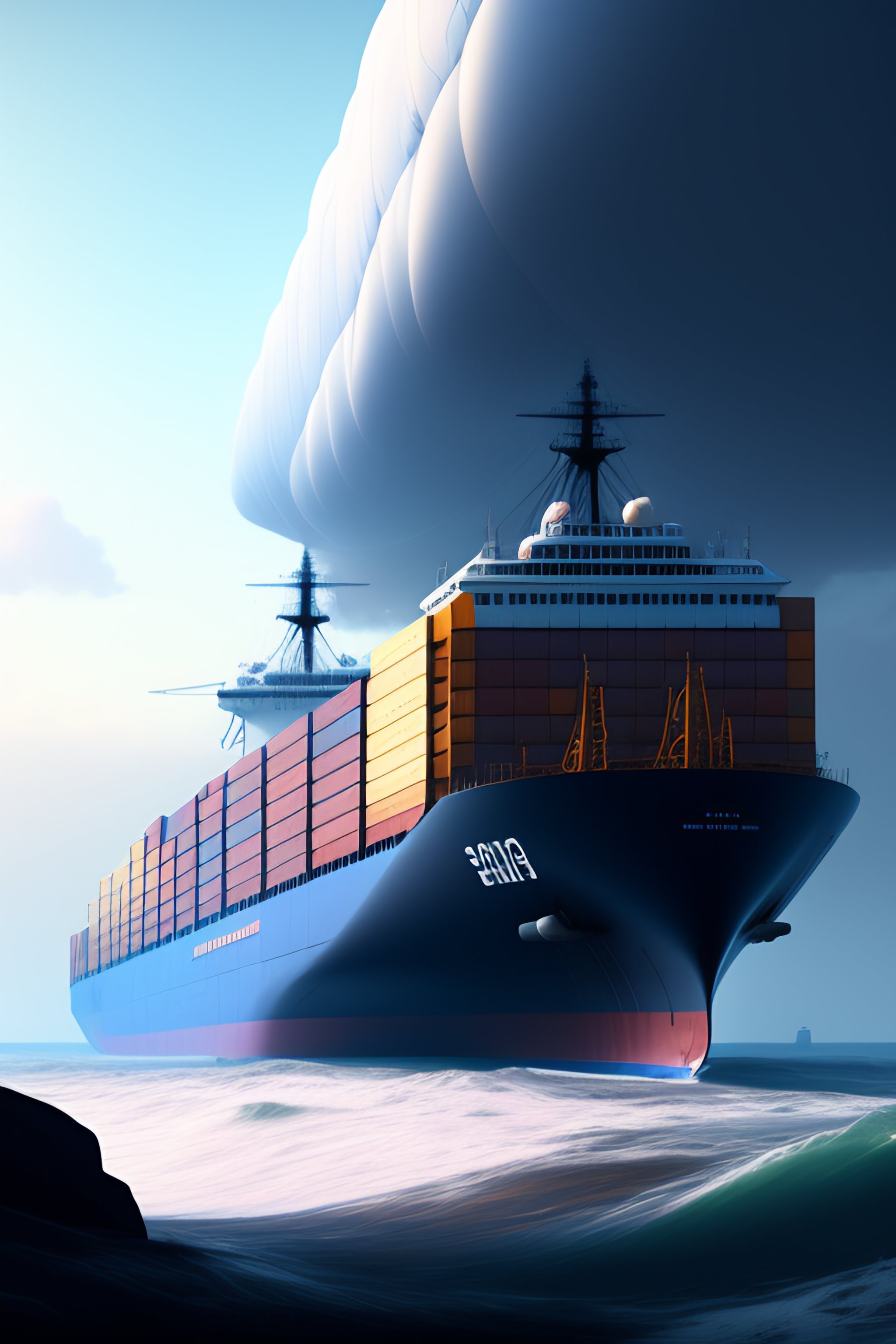 Lexica - Large container ship docked at sea, bad weether, storms ...