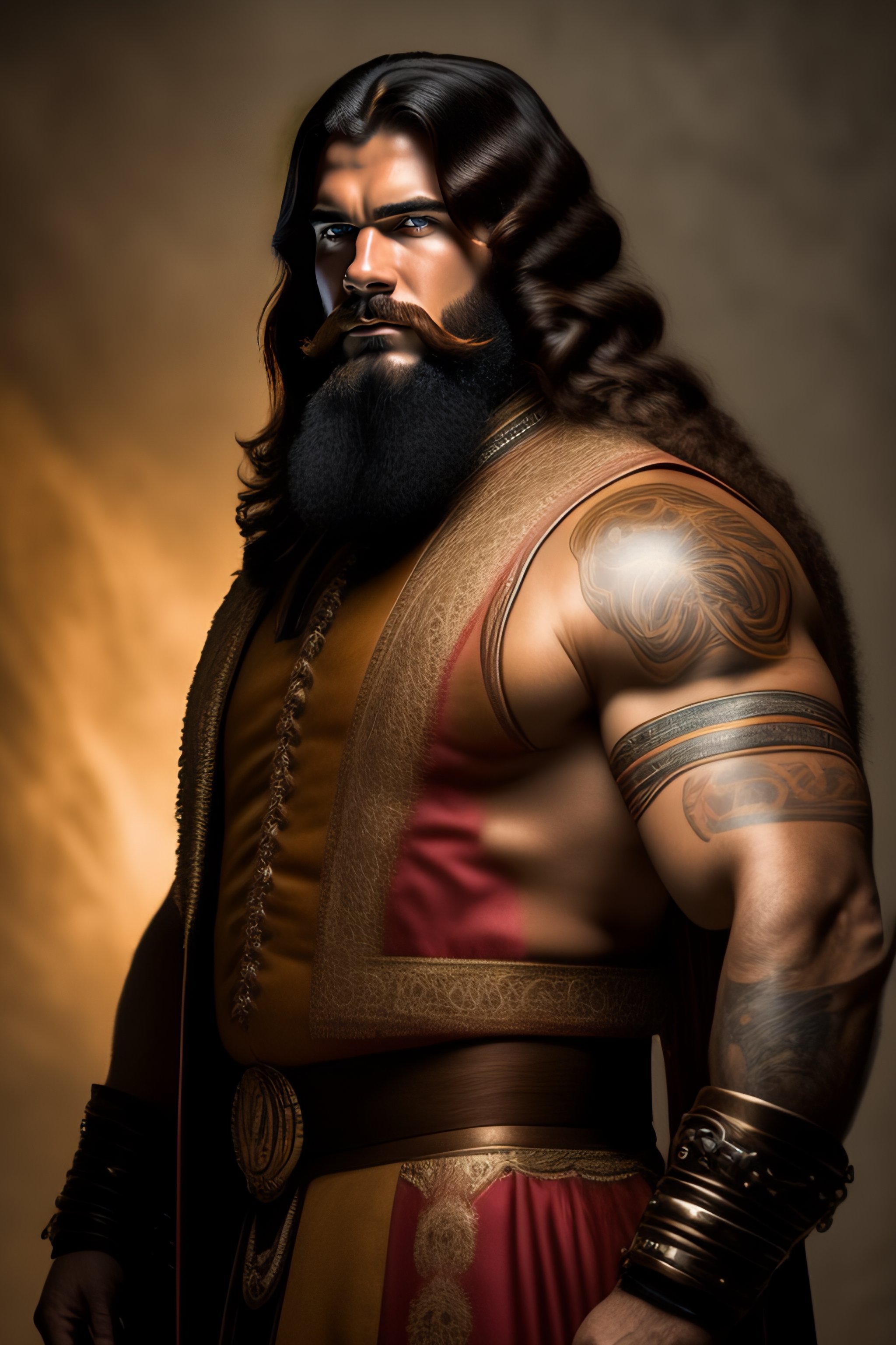 Lexica - Picture of a strong man, wearing a fidora with long brown hair ...