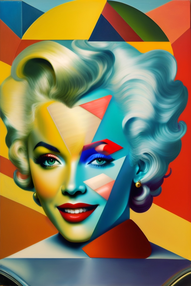 Lexica - Marylin Monroe, by Max Ernst and Murakami, cubism, dysopia