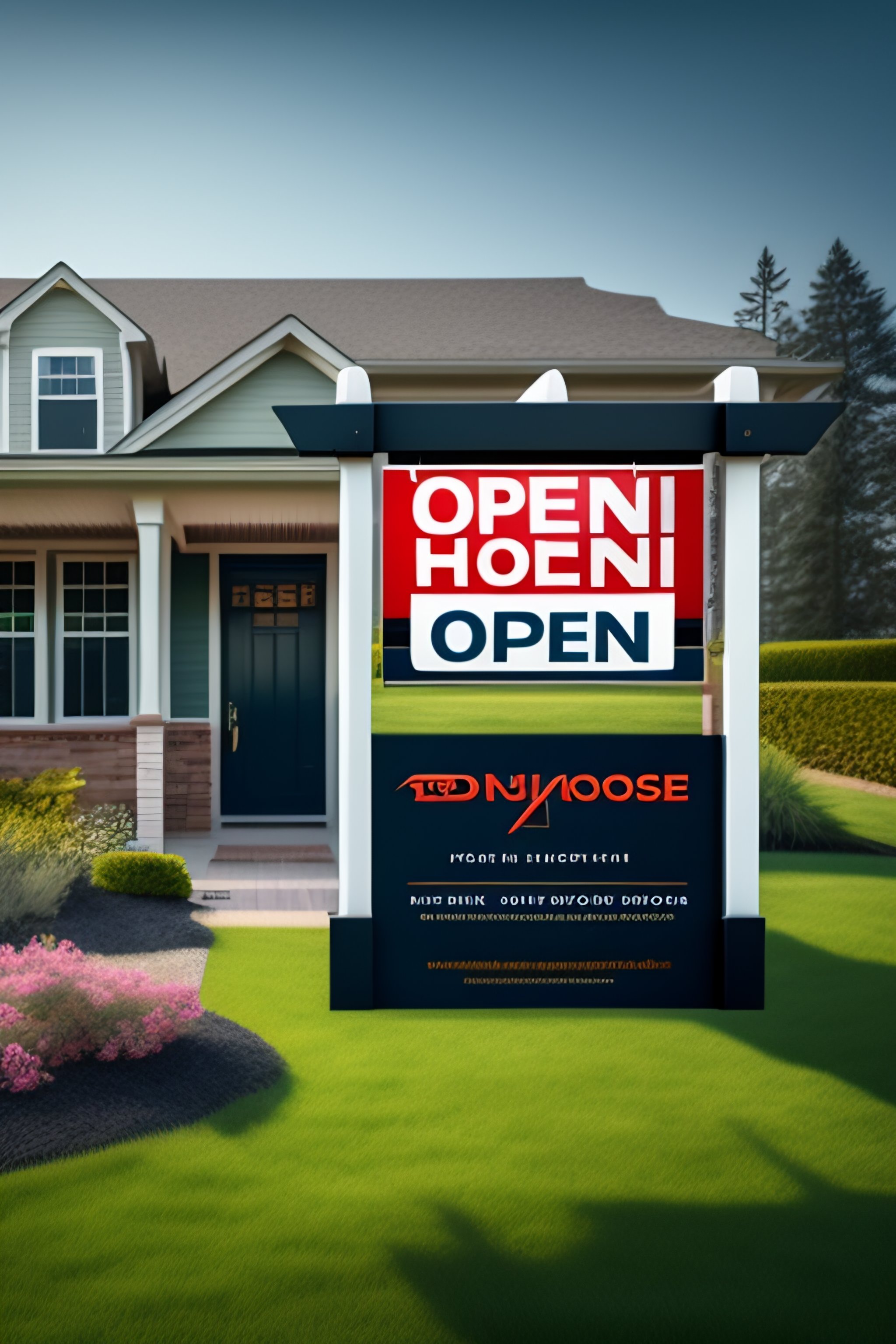 Lexica - Open house sign in front of a new house with a realtor showing ...