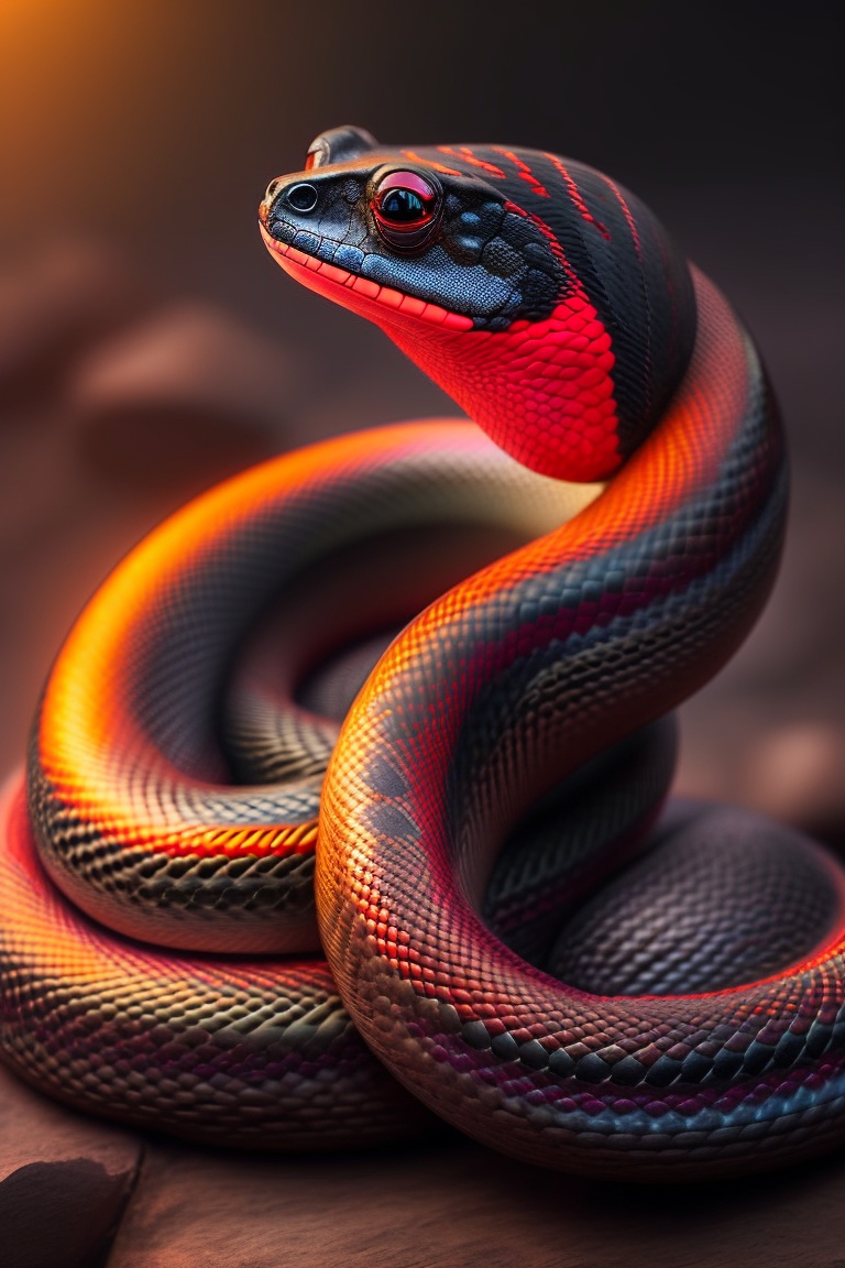 Lexica - Black colored snake!, red snake eyes, coiled body, threatening ...