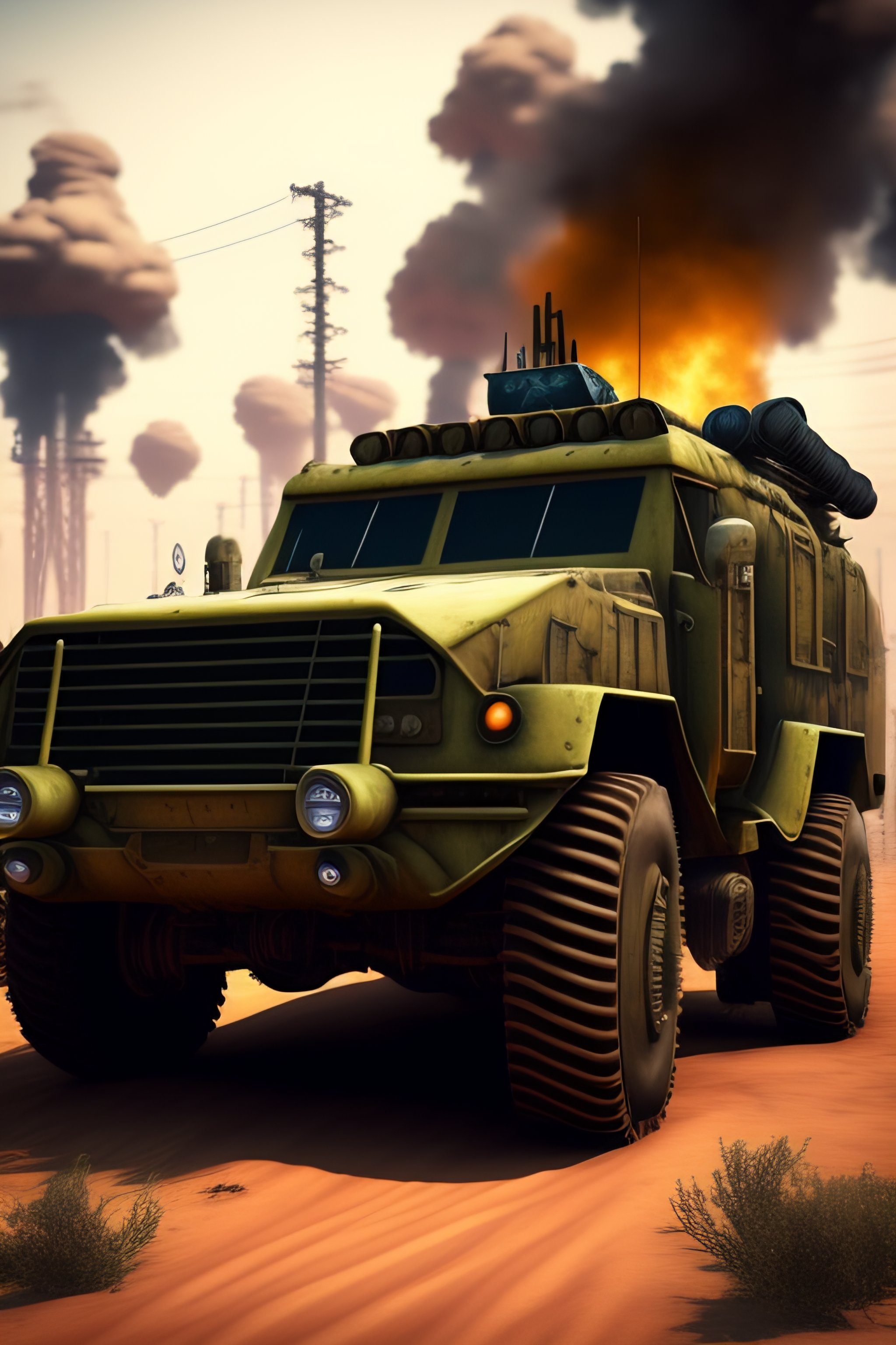 Lexica - A post-apocalyptic APC in the style of fallout in the style of ...