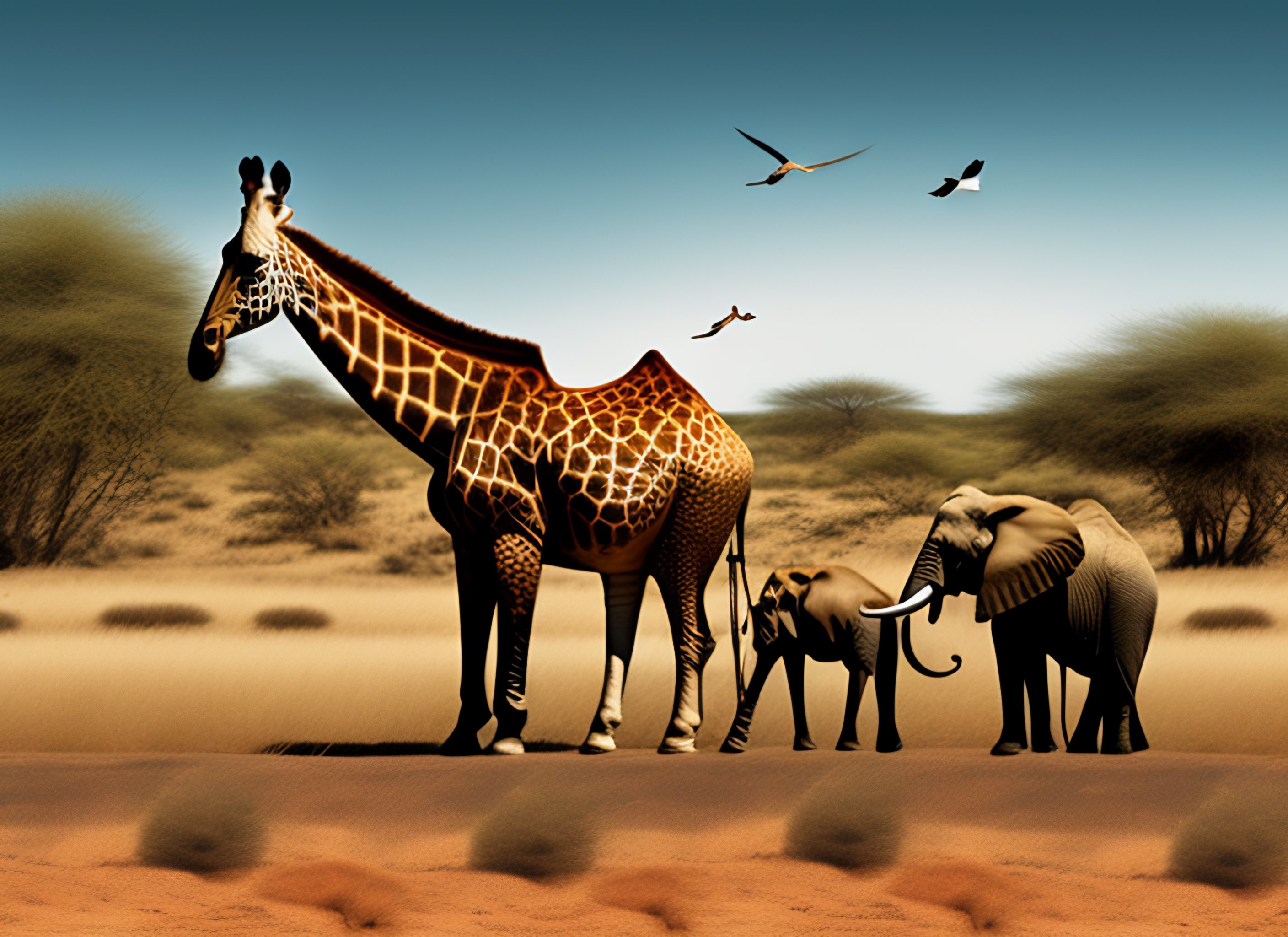 Lexica - A photograph of a group of animals (e.g. a lion, elephant, and ...