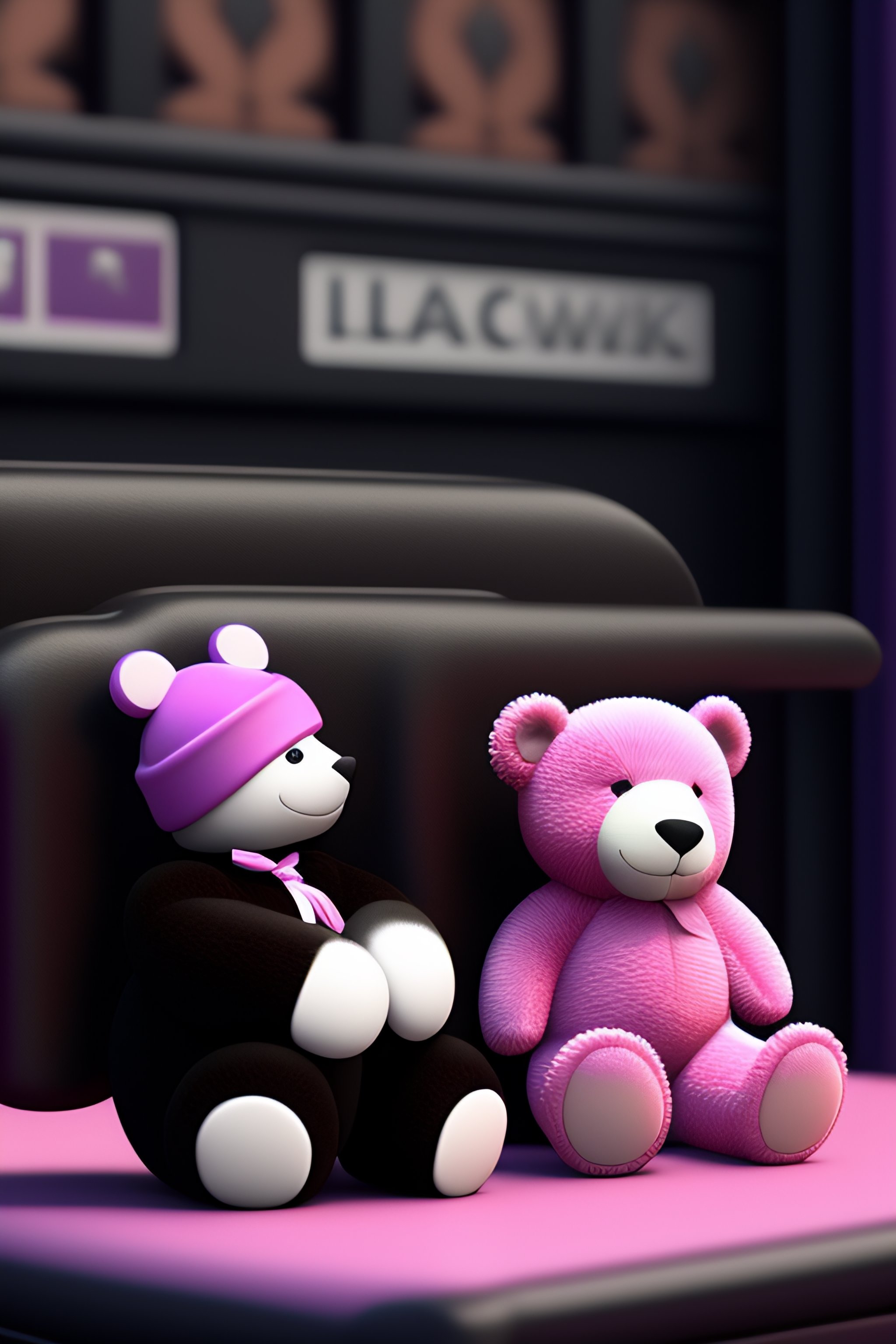 Lexica - A teddy bear which is black and white, next to a pink haired ...