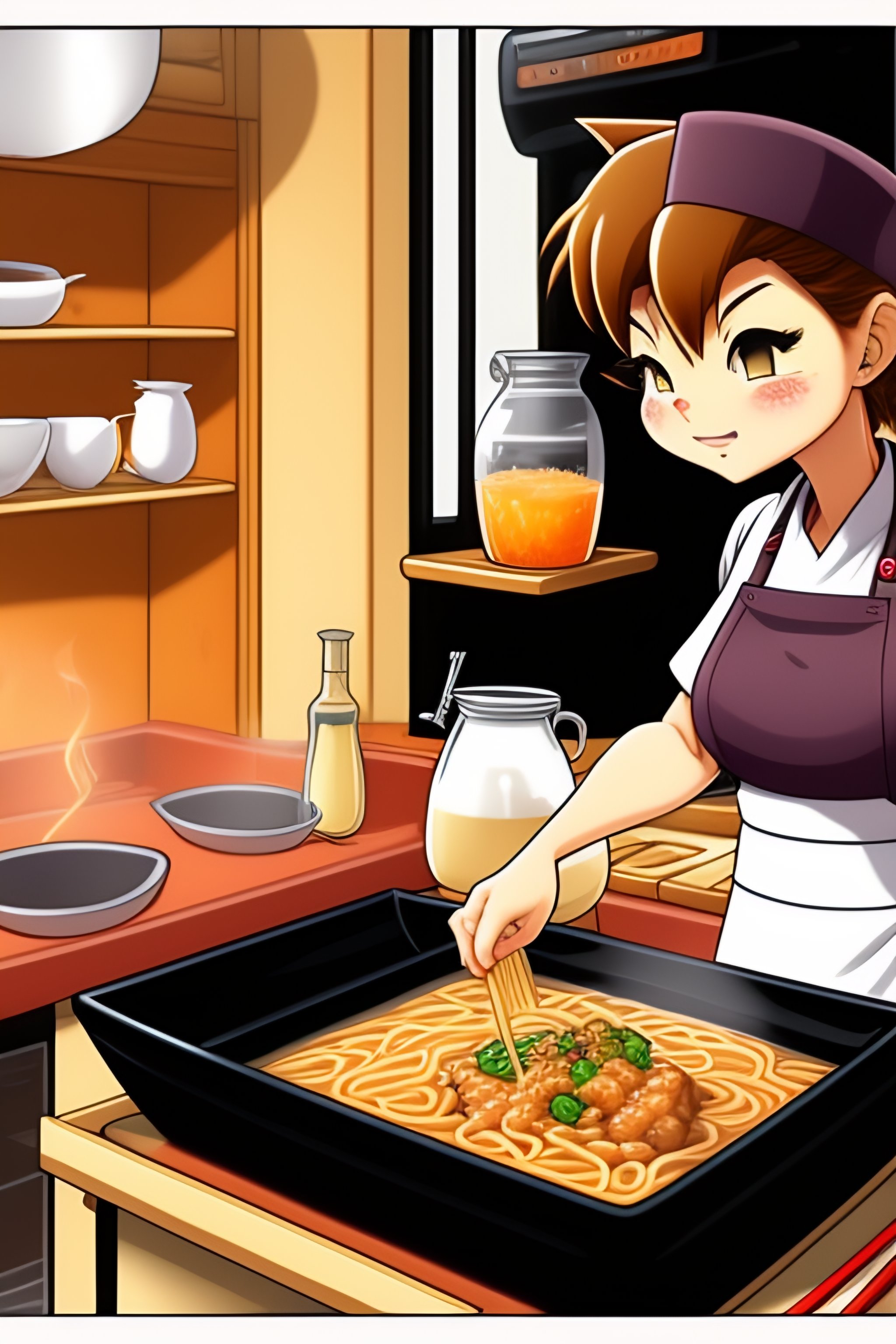Lexica - Cat chef making ramen, cartoon style, comic style, manga style