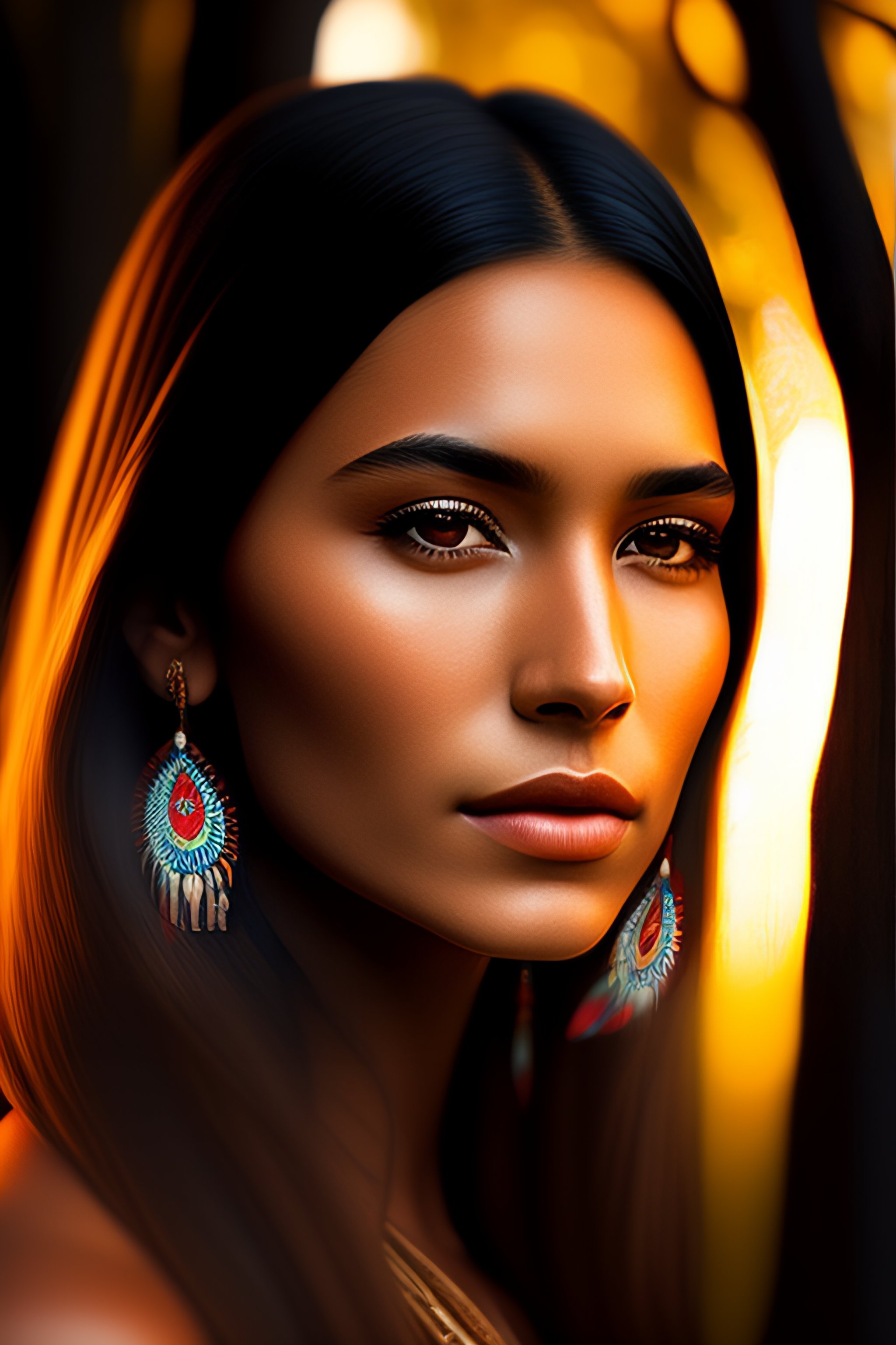 Lexica - Native american young woman portrait in 3d digital art with ...