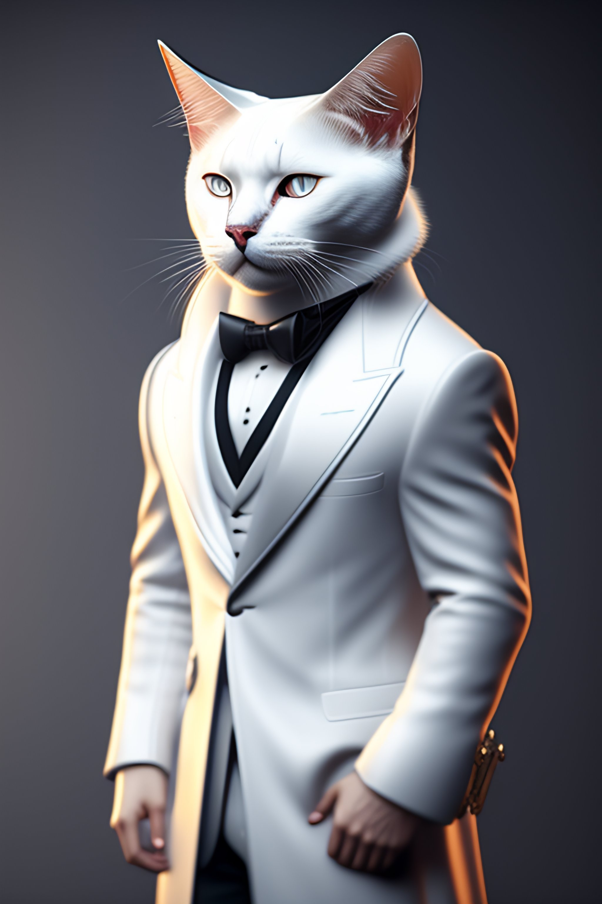 Lexica - A white cat wearing a formal overcoat, hyperrealistic, concept ...