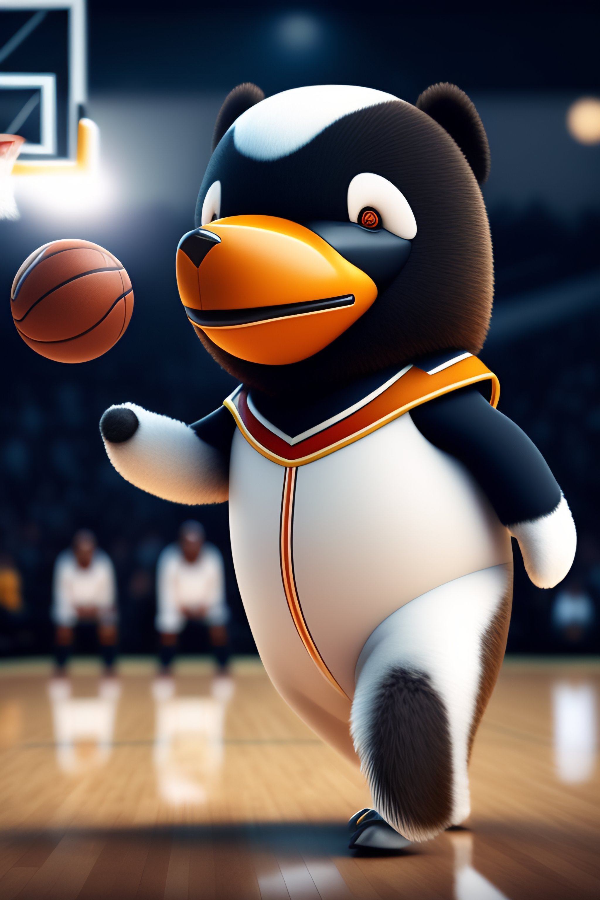 Lexica - An anthropomorphic penguin in basketball outfit playing on ...