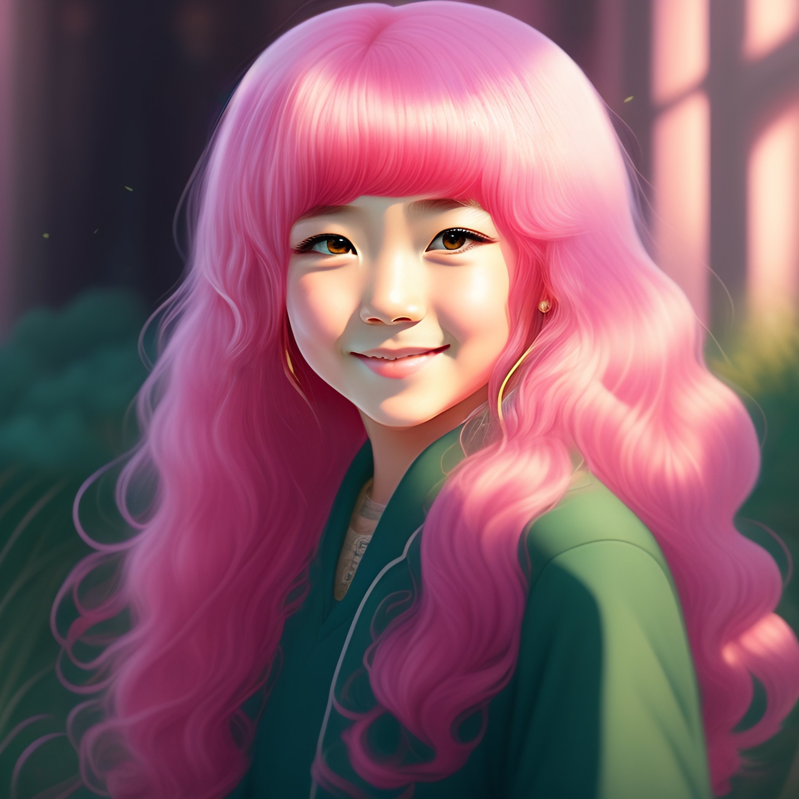Lexica - Studio ghibli portrait of a girl with pink hair smiling