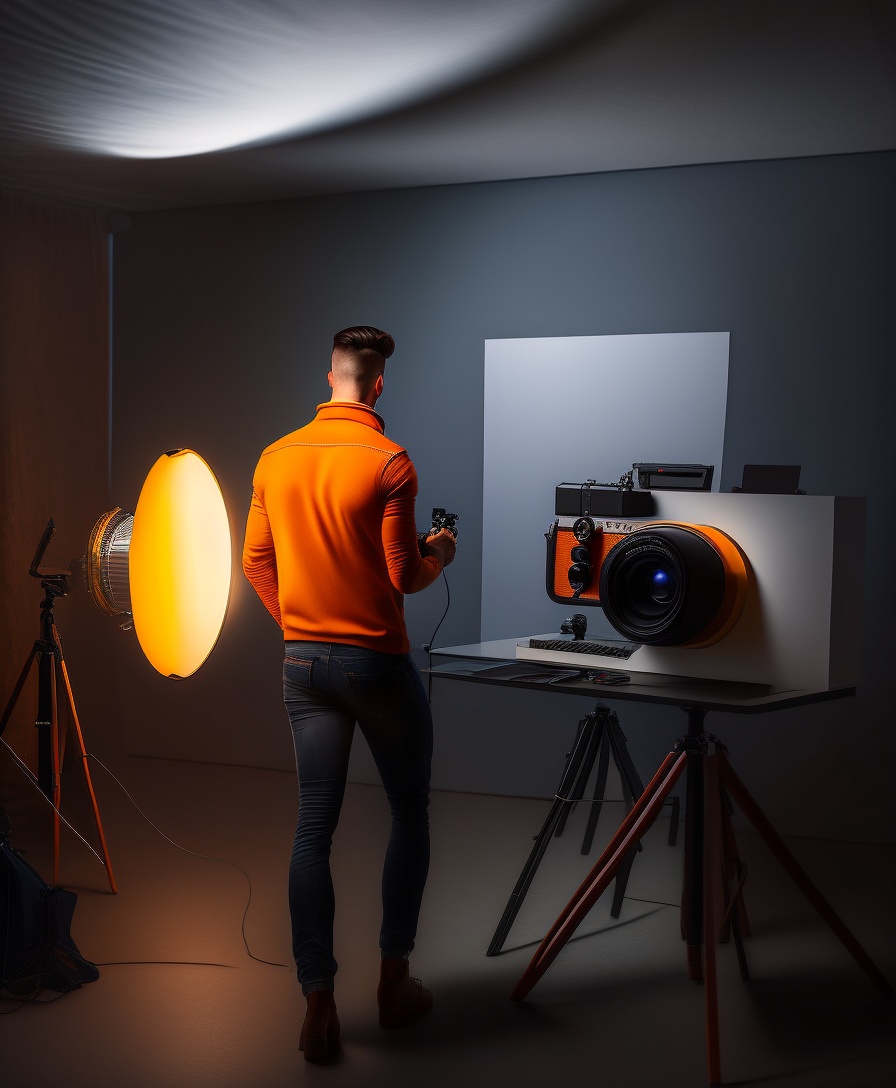 Lexica - Man working on a studio with light setup and camera, realastic ...