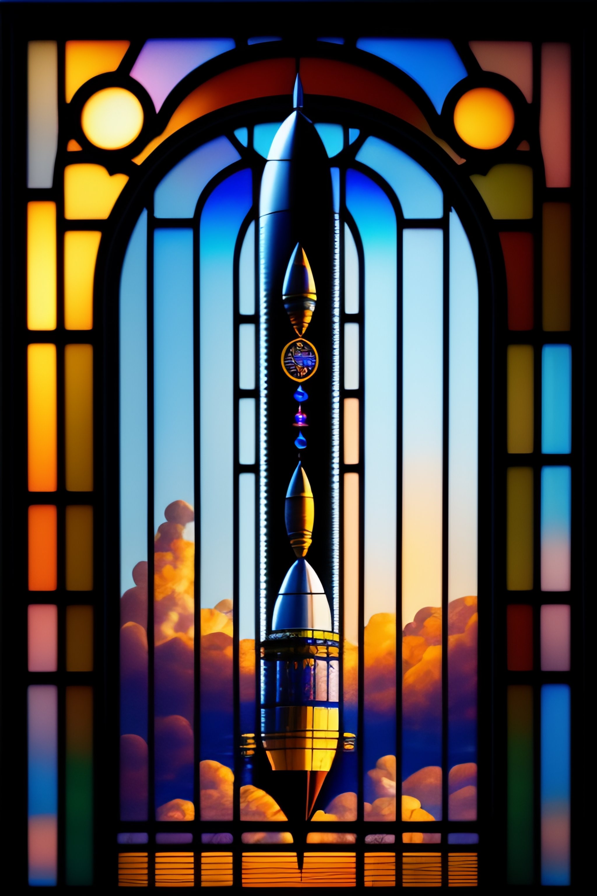 Lexica - Rocket launch, center composition, detailed stained glass ...