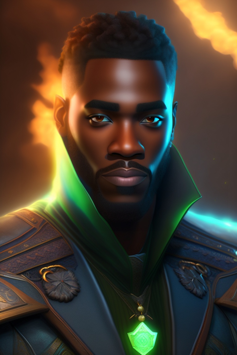 Lexica - An adult black man, a man in a wizard's robe, stands in the ...