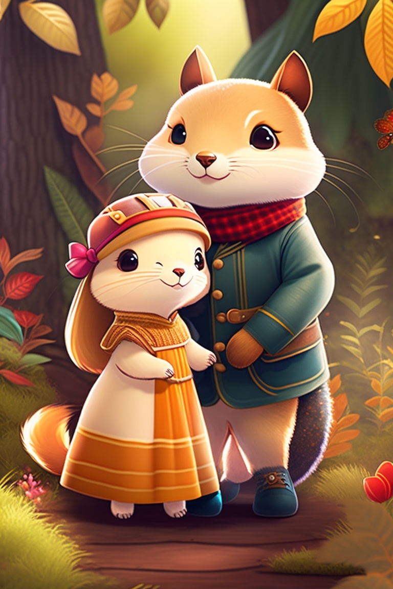 Lexica - An image of Ruby and Oliver, the lost squirrel, holding hands and embarking on their ...