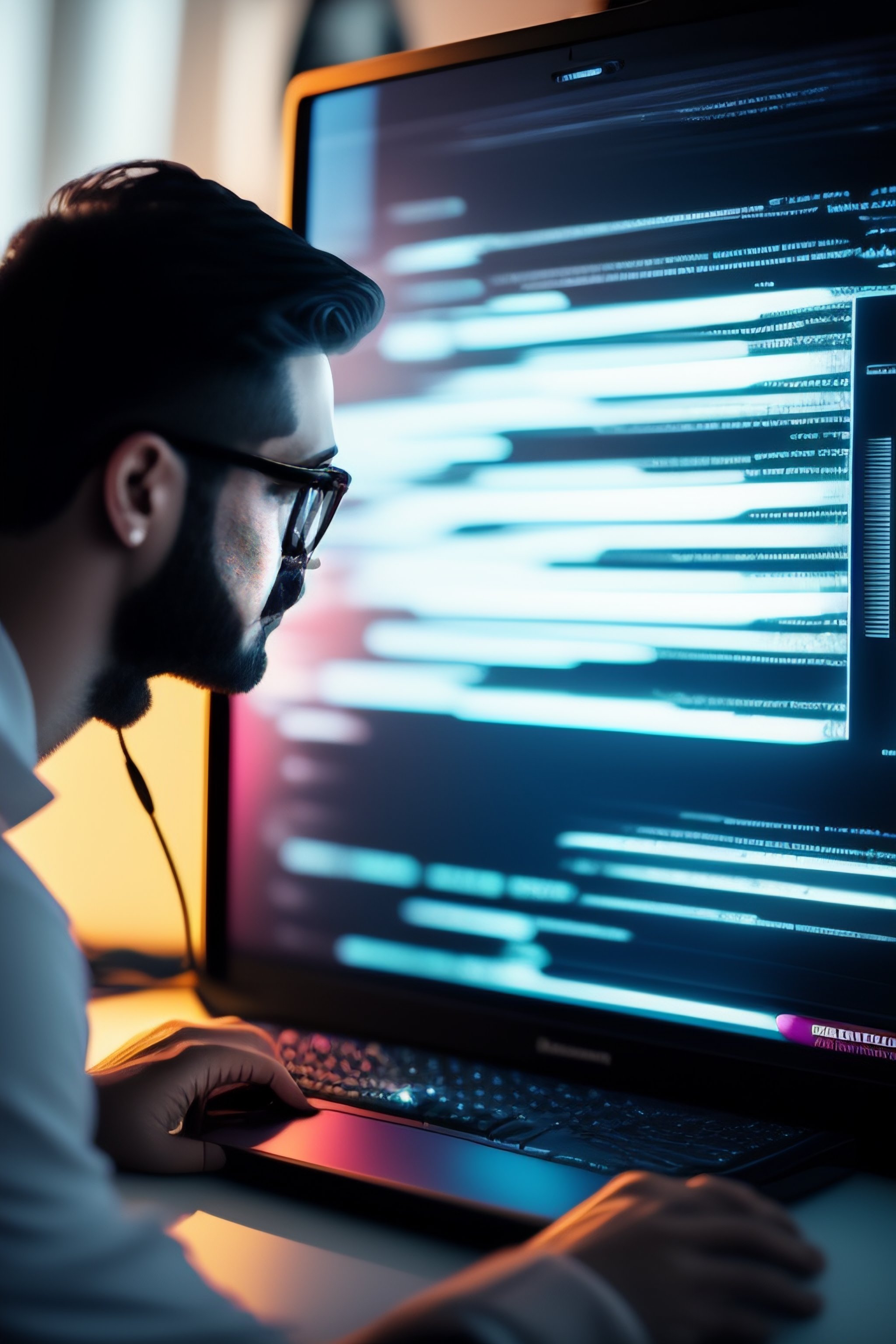 Lexica - Hipster programers working on laptop, code in screen