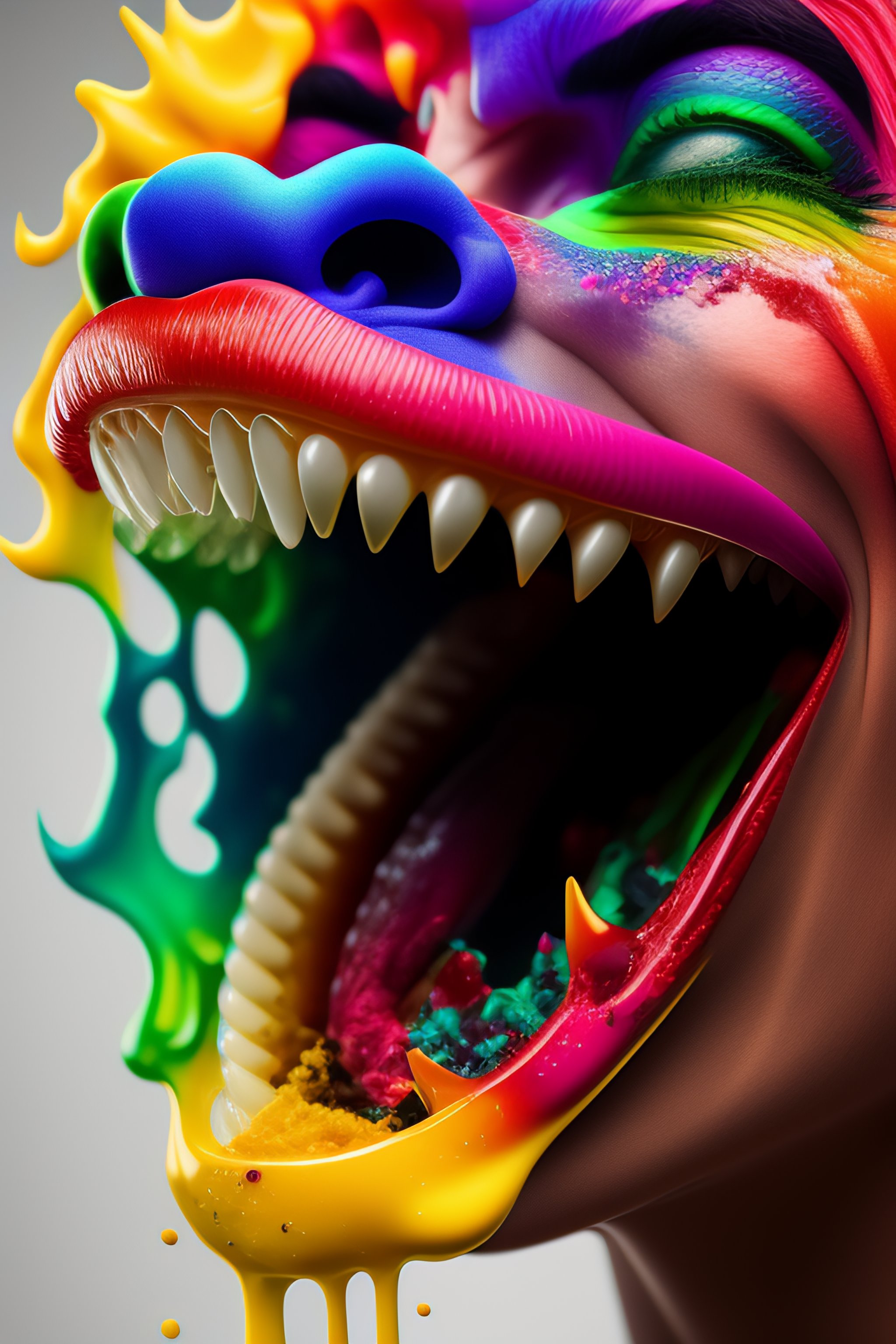 Lexica - A hideous monster shouting, estatic, multicolored light ...