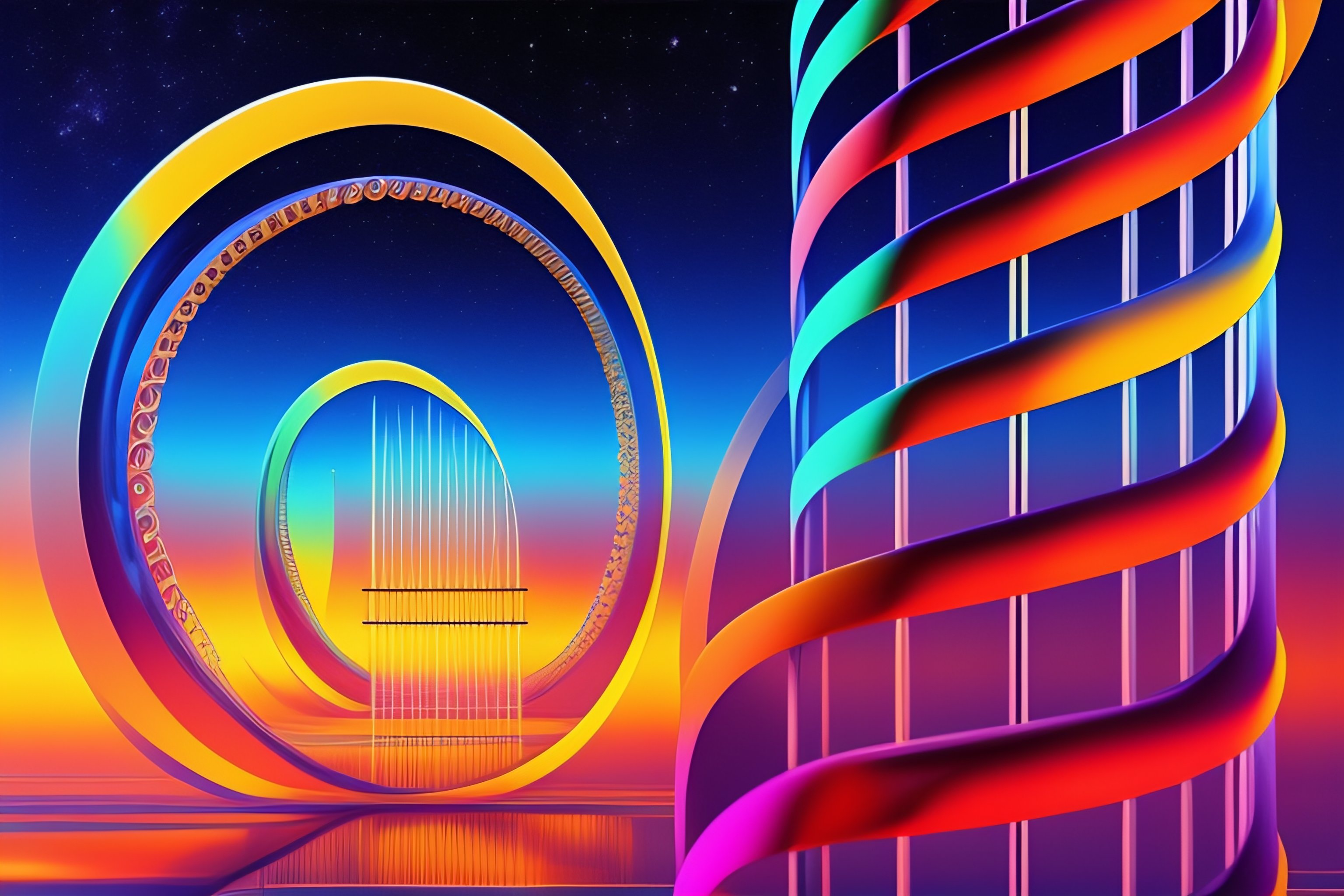 Lexica - 70s futuristic illustration of DNA in a cyberpunk setting