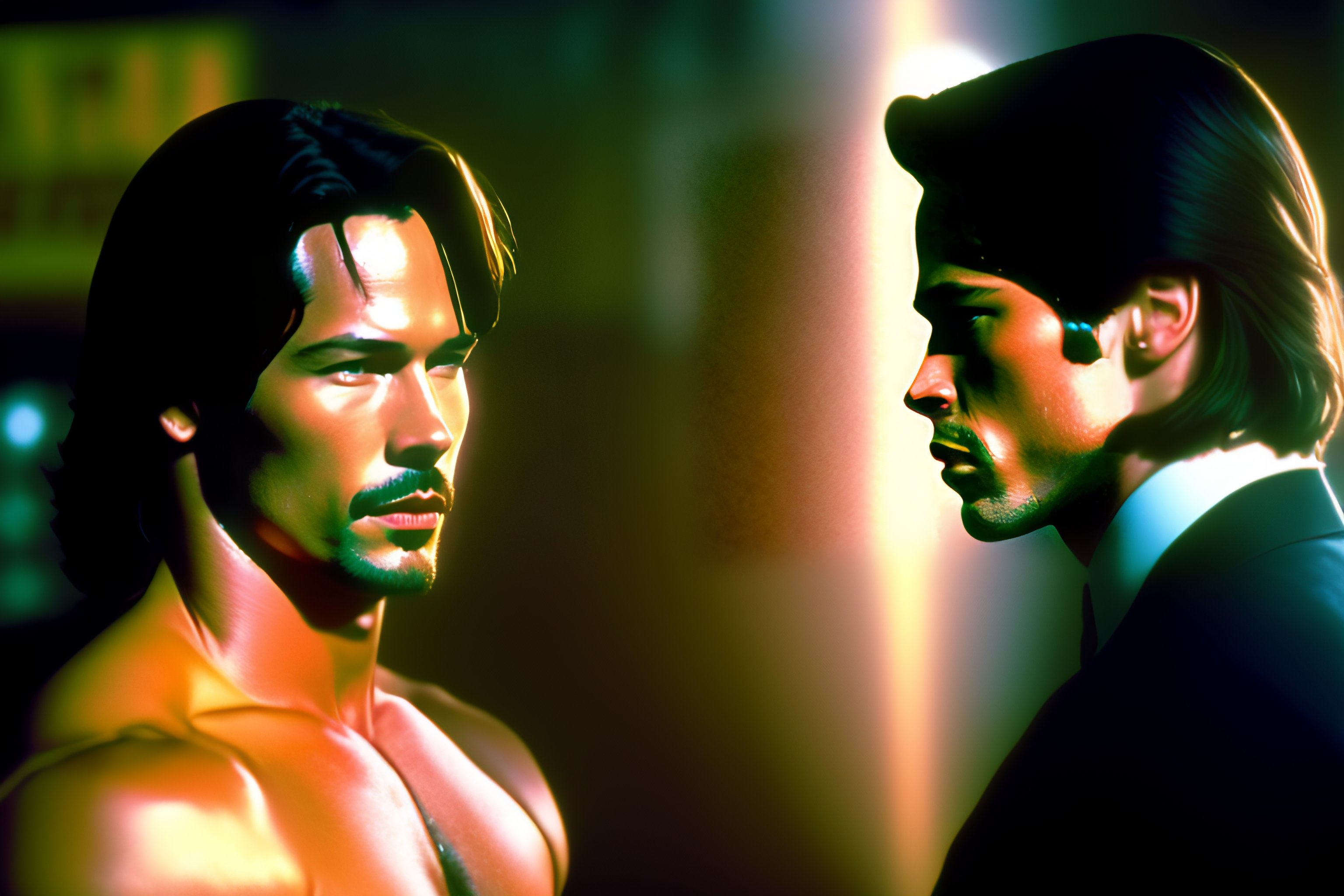 Lexica - 35mm colour film portrait, Keanu Reeves and Brad Pitt in a ...